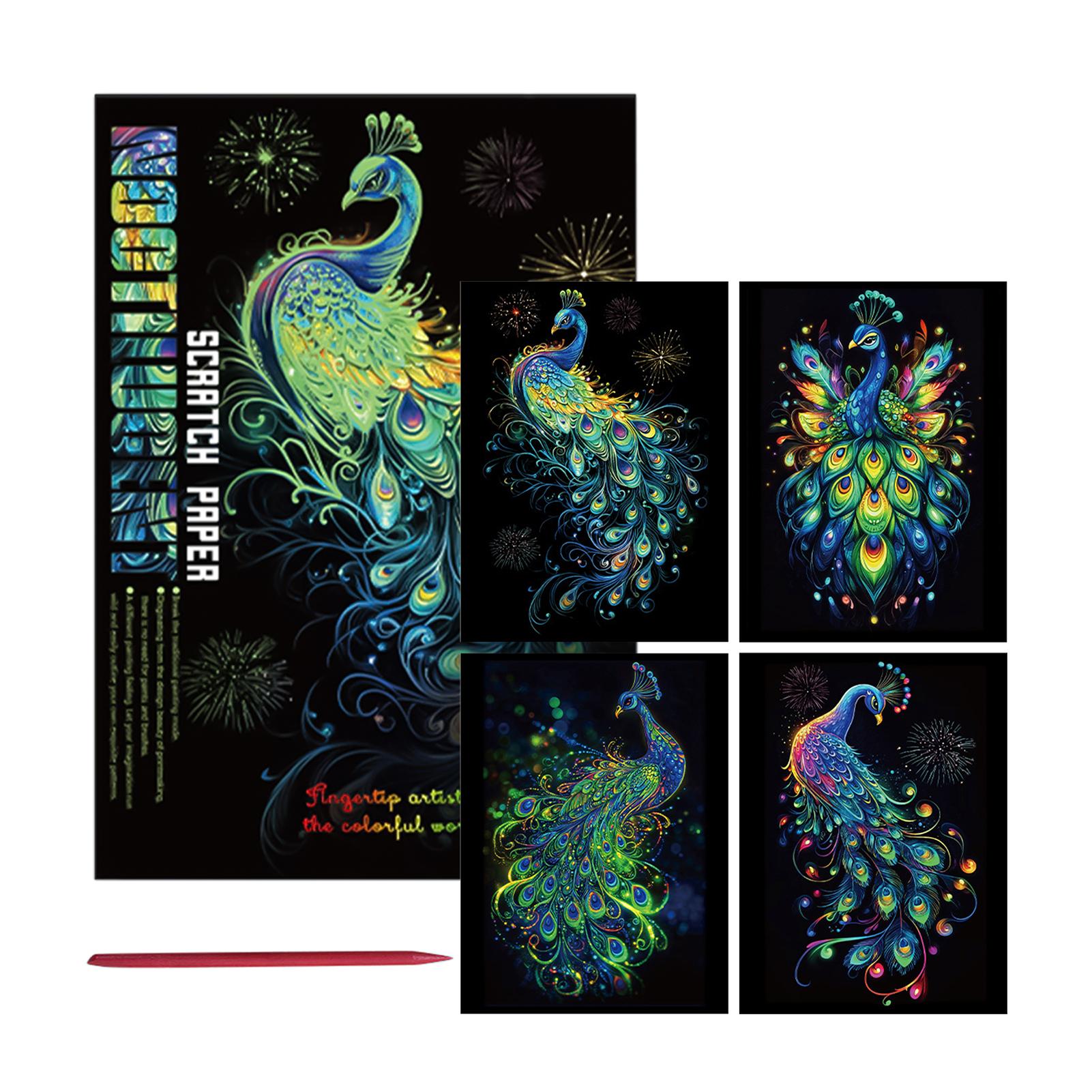 Glow in The Dark Scratch Kits，4X Rainbow Painting Paper with Pen，Fun ...