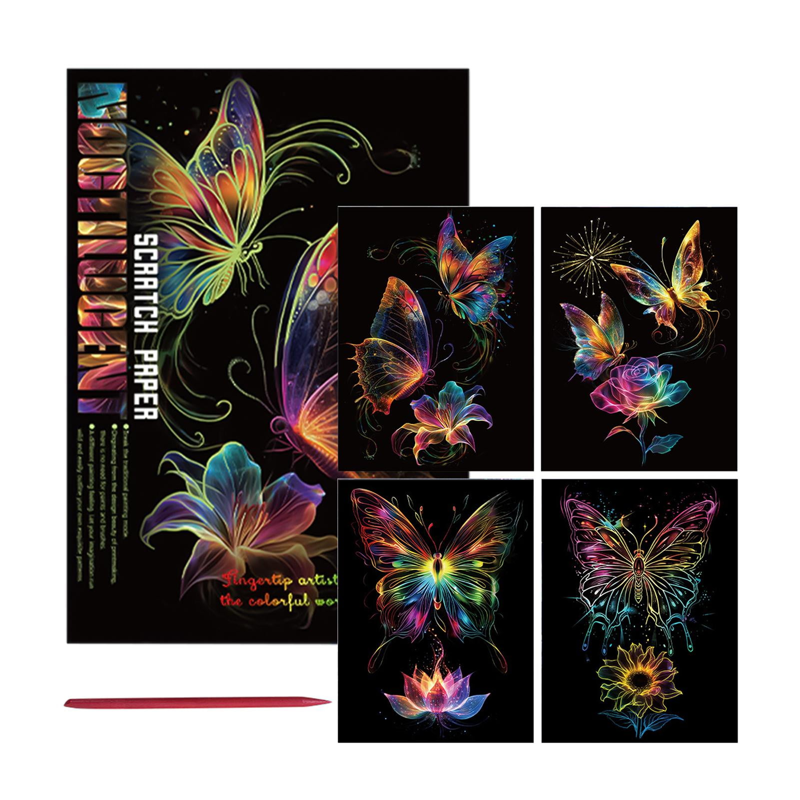 Glow in The Dark Scratch Kits，4X Rainbow Painting Paper with Pen，Fun ...