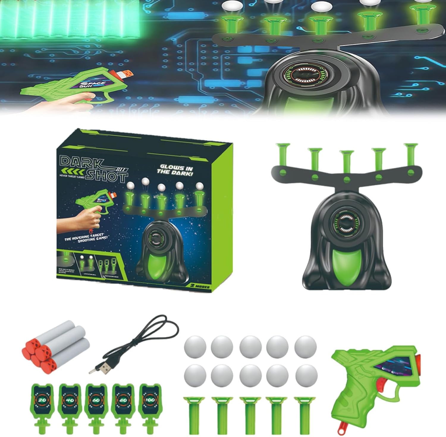 Glow-in-The-Dark Shooting Target Practice Kids Shooting Toy Set, USB ...