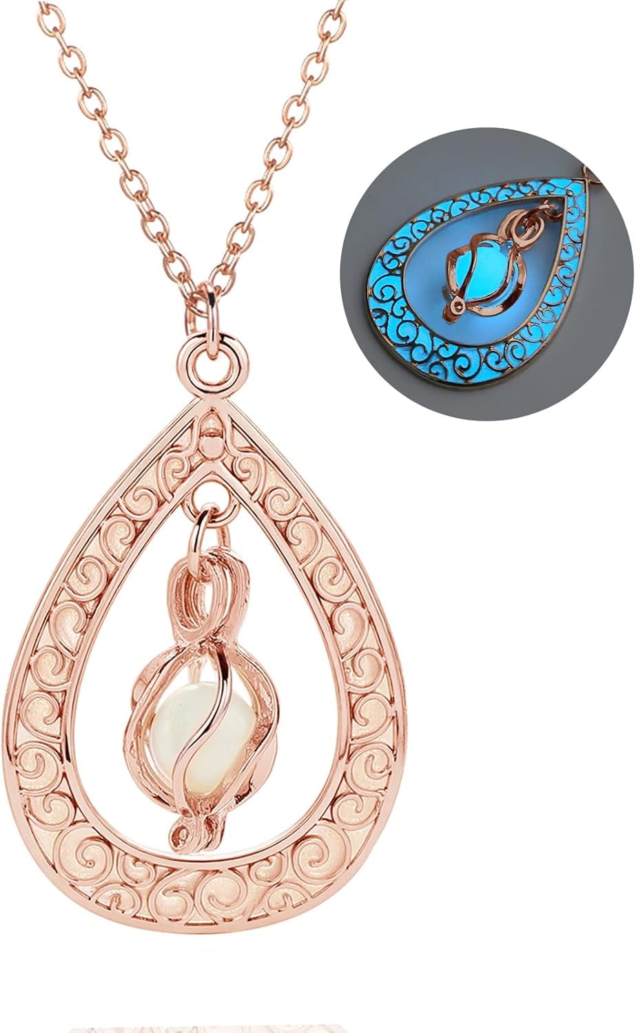 Glow in The Dark Silver Teardrop shape necklace,Fantasy Glowing Jewelry ...