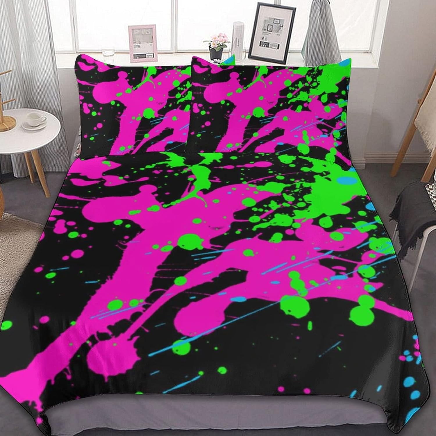 Glow in dark splatter neon comforter set 3 pieces bedding set soft ...
