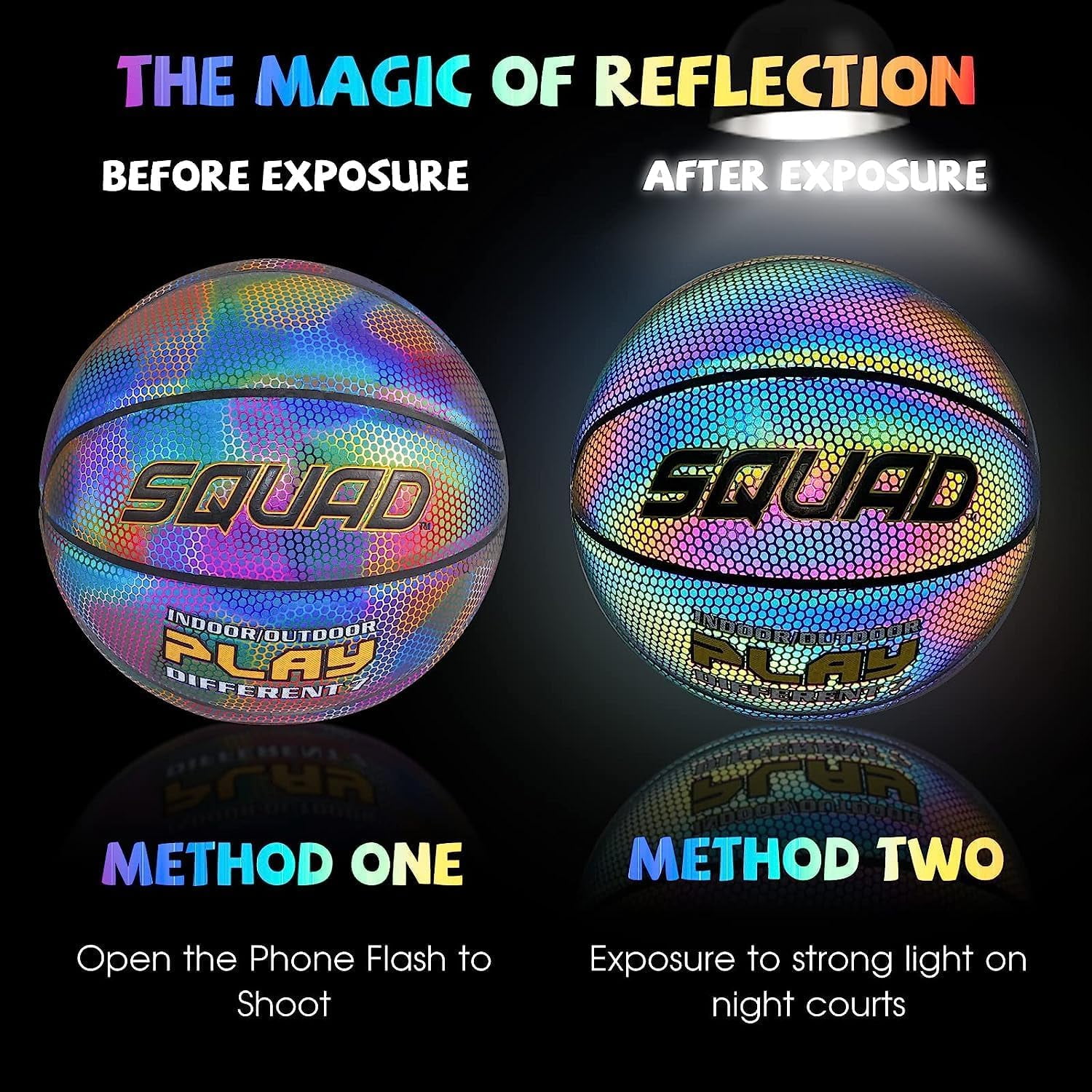 Glow in the Dark Holographic Basketball for Night , Reflective for Kids ...