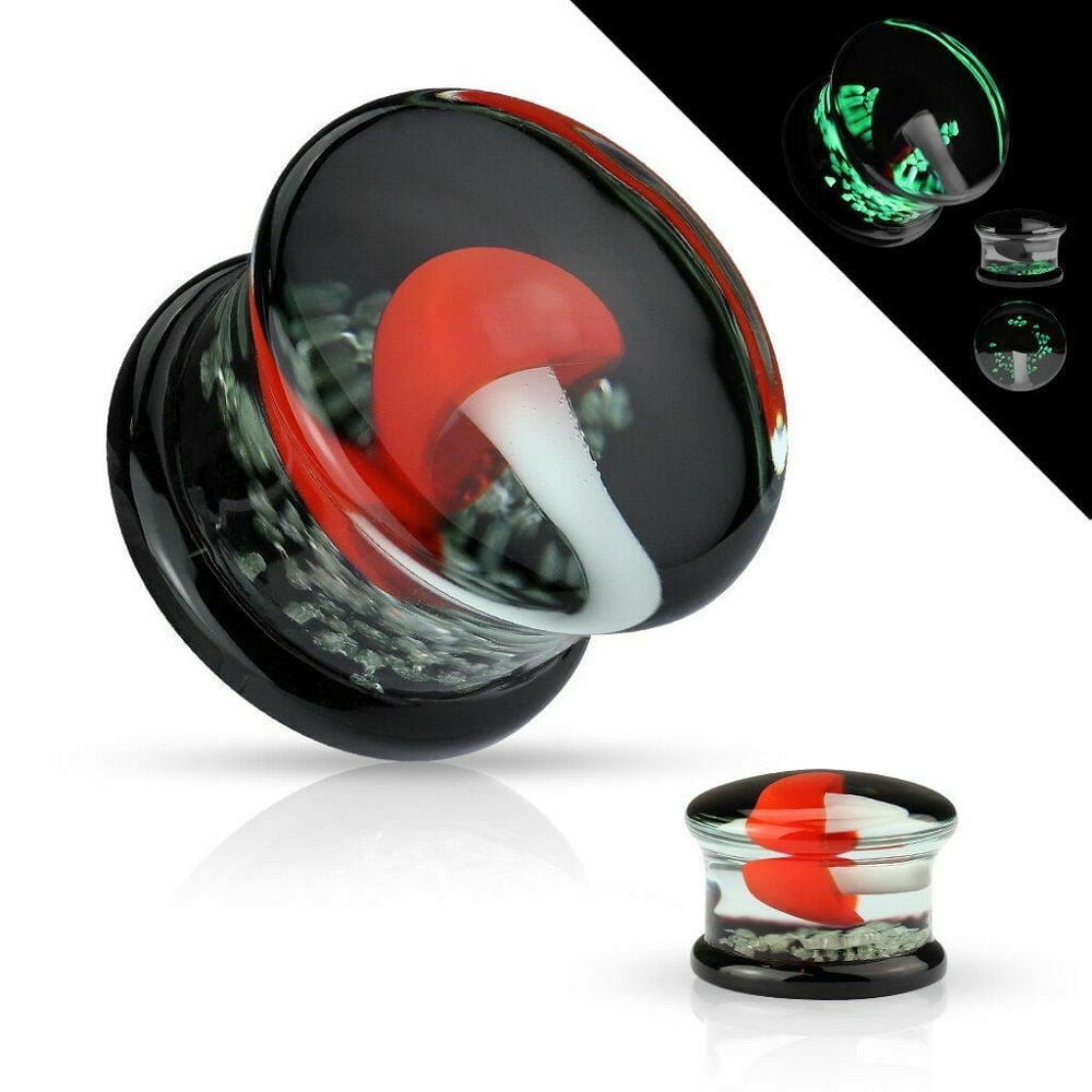 Glow in the Dark Mushroom Black Pyrex Glass Double Flare Plugs - Sold ...