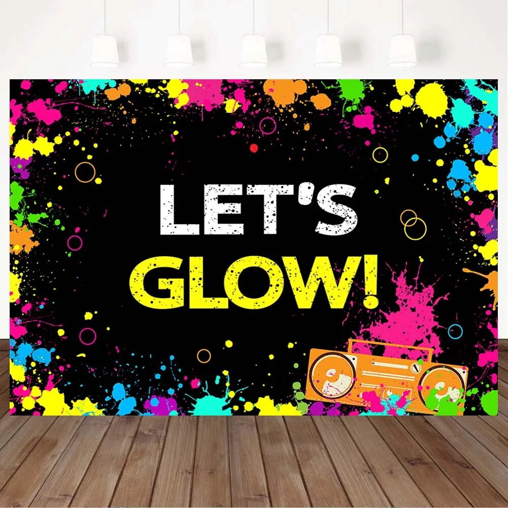 Glow in the Dark Neon Lights Birthday Party Photography Backdrops Retro ...