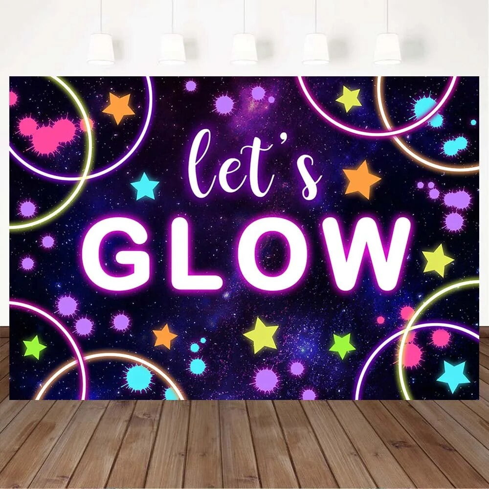 Glow in the Dark Neon Lights Birthday Party Photography Backdrops Retro ...