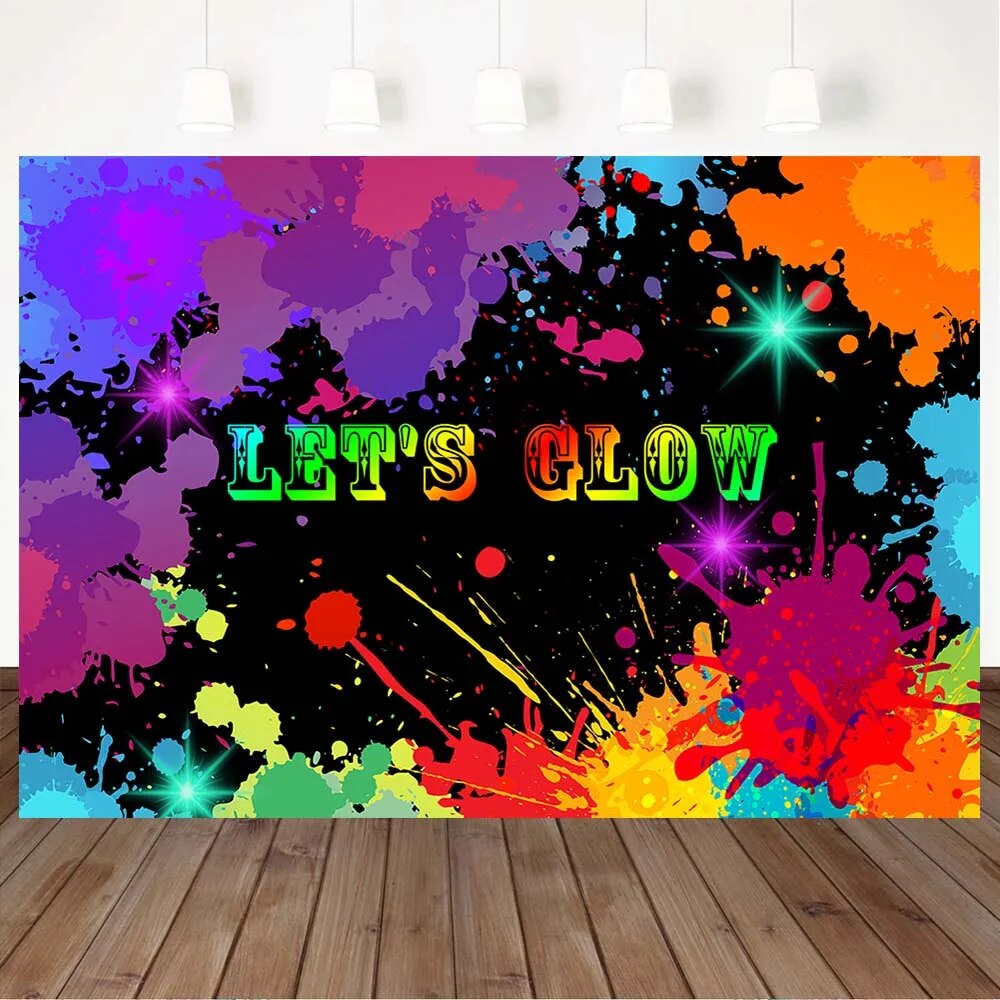 Glow in the Dark Neon Lights Birthday Party Photography Backdrops Retro ...