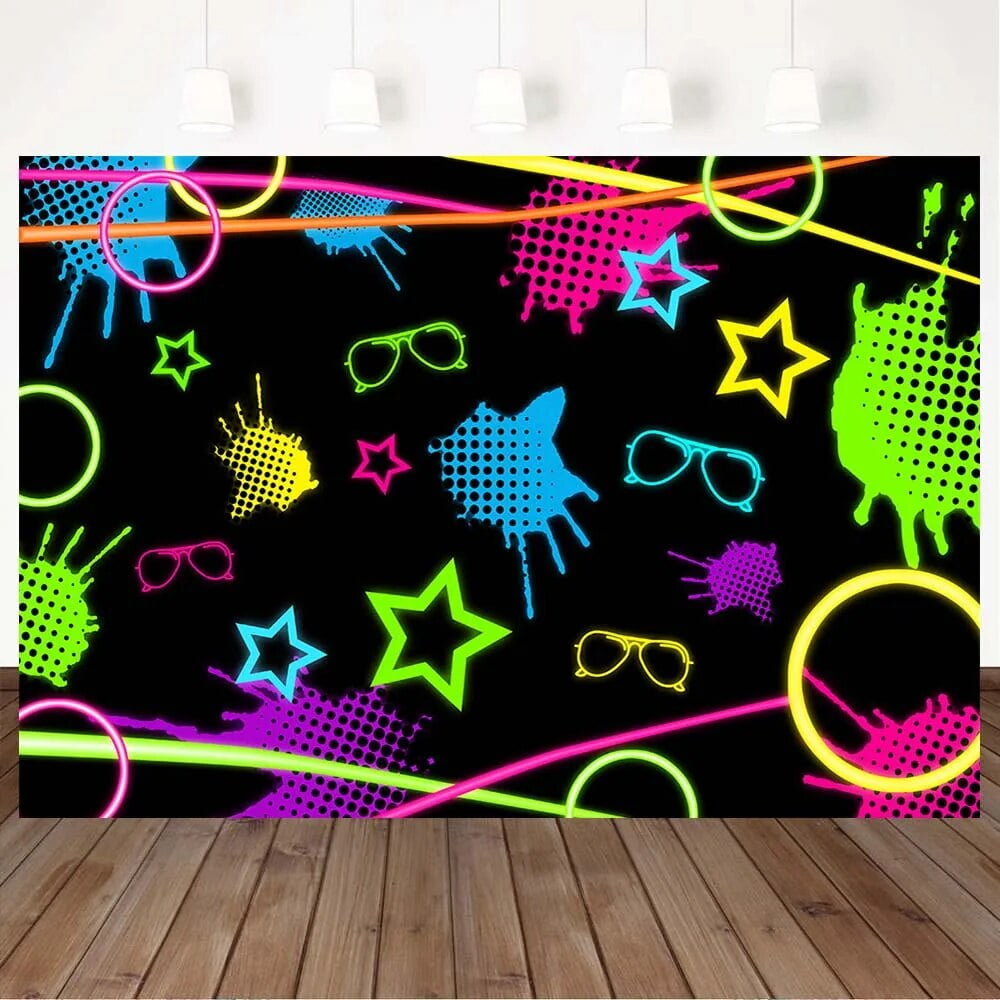 Glow in the Dark Neon Lights Birthday Party Photography Backdrops Retro ...