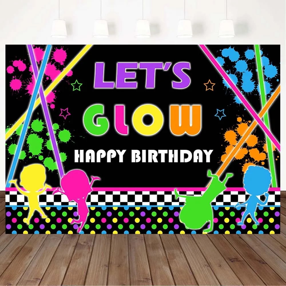 Glow in the Dark Neon Lights Birthday Party Photography Backdrops Retro ...