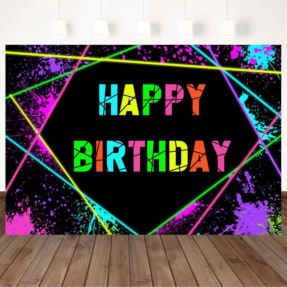 Glow in the Dark Neon Lights Birthday Party Photography Backdrops Retro ...