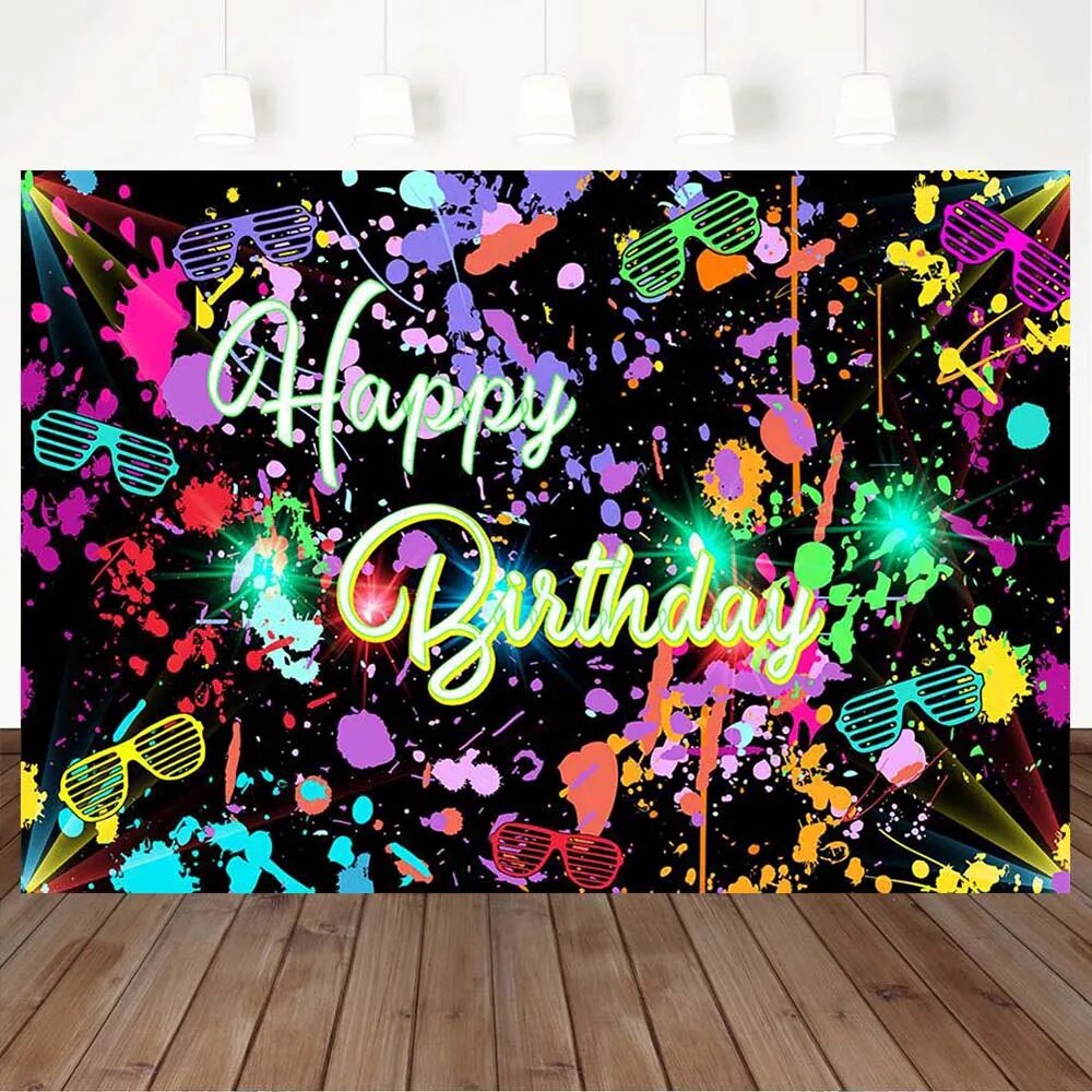 Glow in the Dark Neon Lights Birthday Party Photography Backdrops Retro ...
