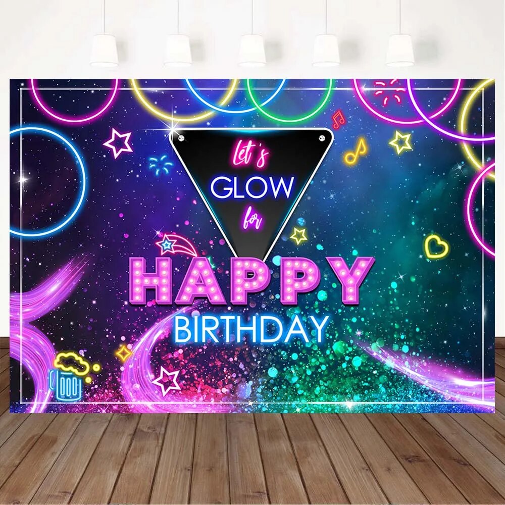 Glow in the Dark Neon Lights Birthday Party Photography Backdrops Retro ...