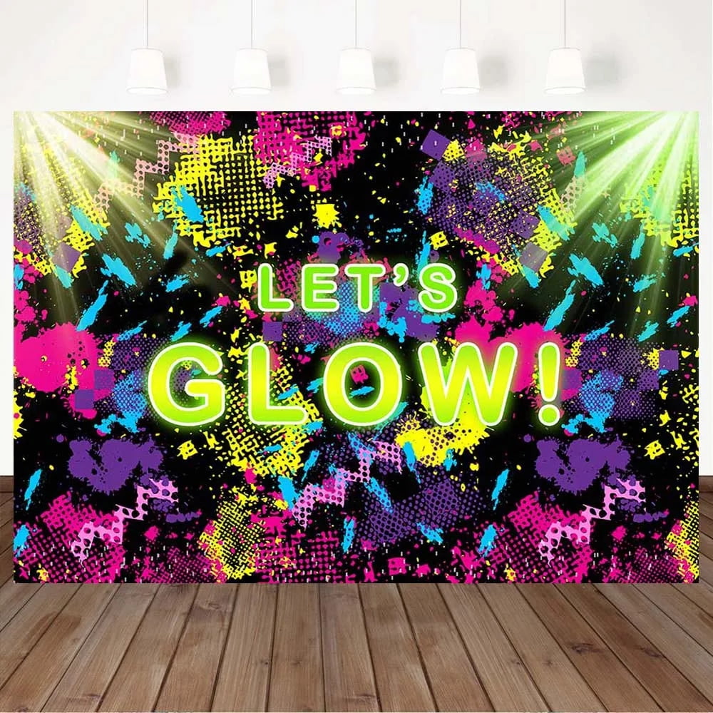 Glow in the Dark Neon Lights Birthday Party Photography Backdrops Retro ...