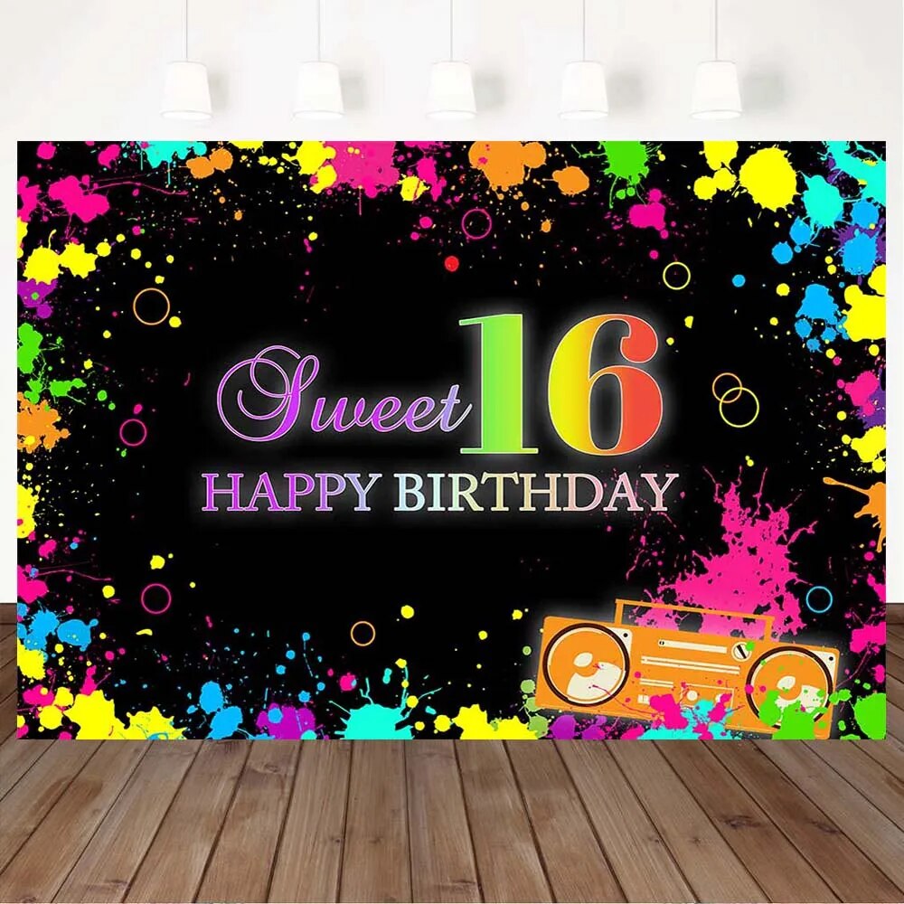 Glow in the Dark Neon Lights Birthday Party Photography Backdrops Retro ...