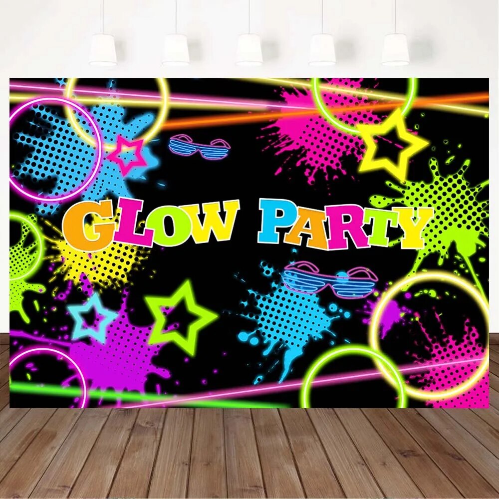 Glow in the Dark Neon Lights Birthday Party Photography Backdrops Retro ...