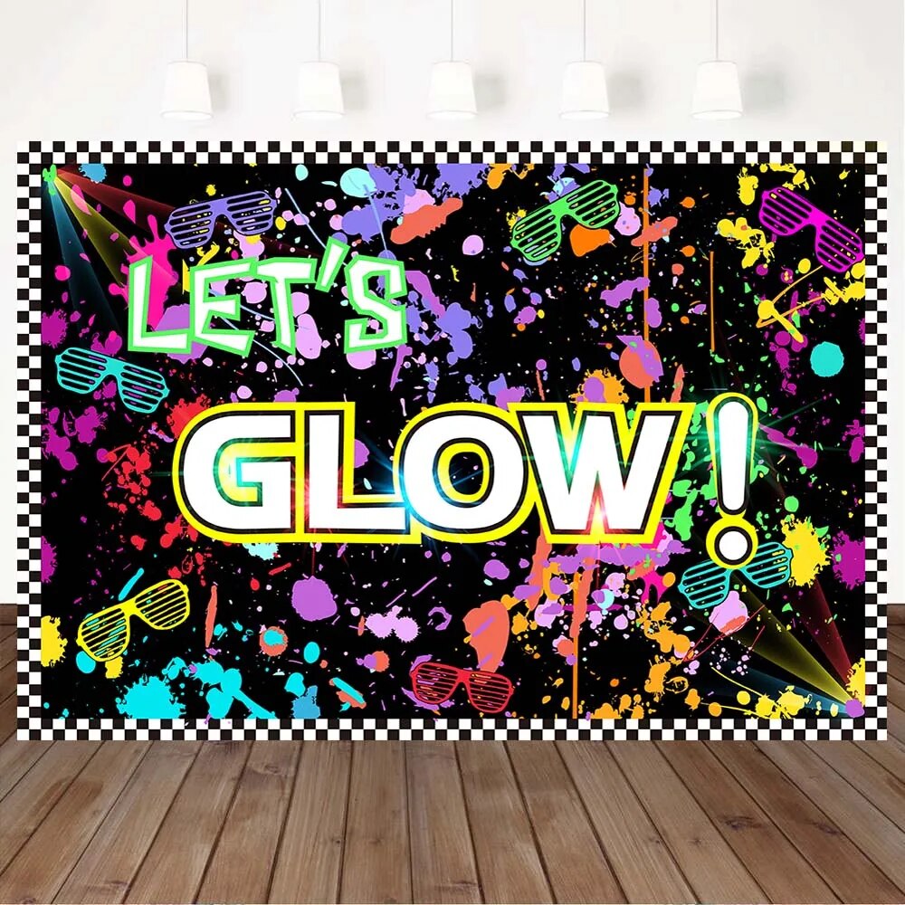 Glow in the Dark Neon Lights Birthday Party Photography Backdrops Retro ...