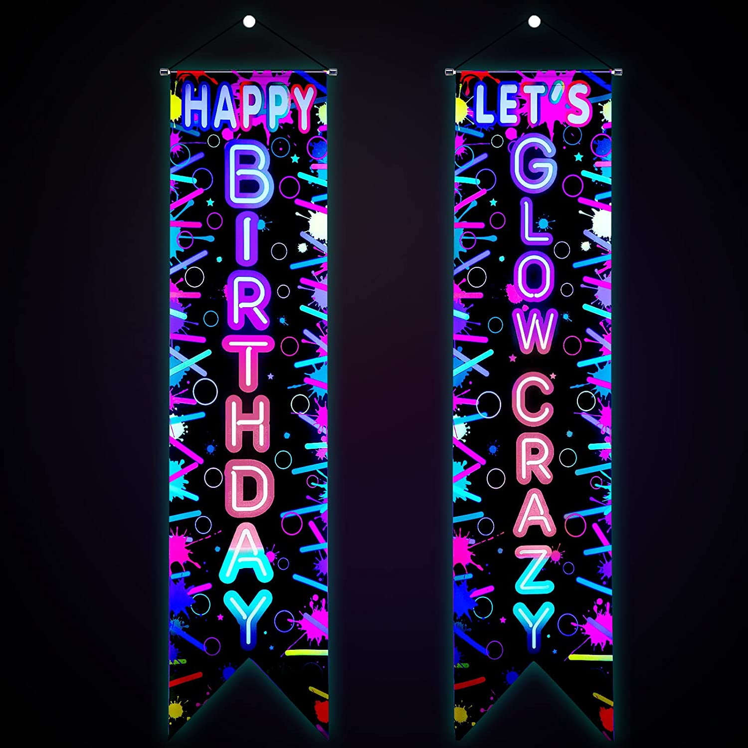 Glow in the Dark Party Supplies Neon Happy Birthday Banner Crazy Porch ...