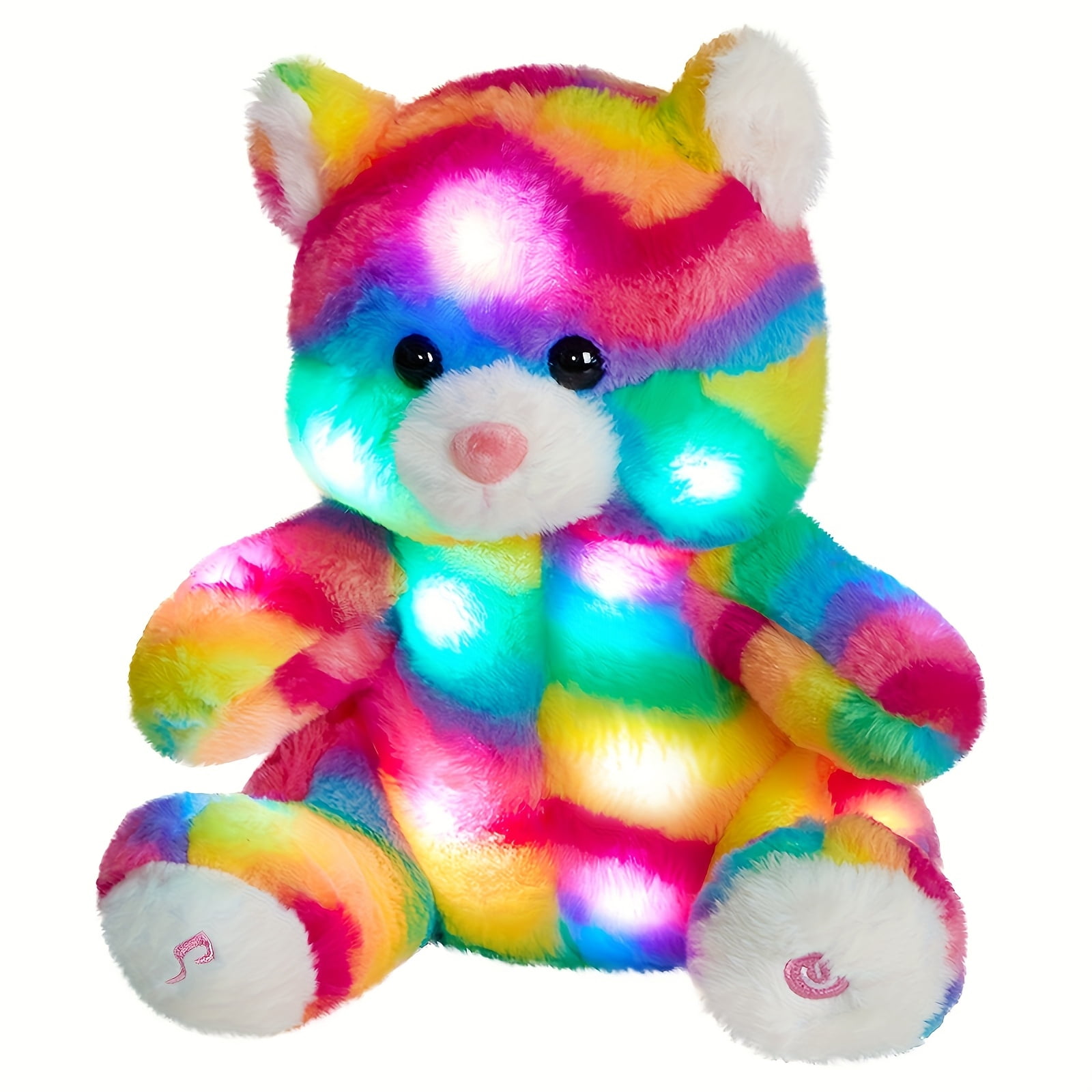 Glow-in-the-Dark Rainbow Cat Plush Toy - Soft Luminous Stuffed Animal ...