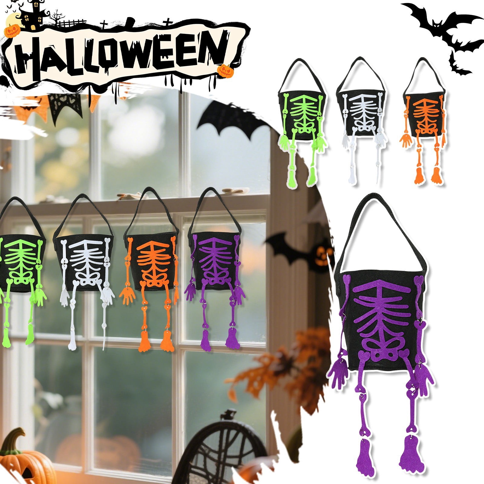 Glow-in-the-Dark Skeleton Candy Bag for Halloween, Trick or Treat Tote ...