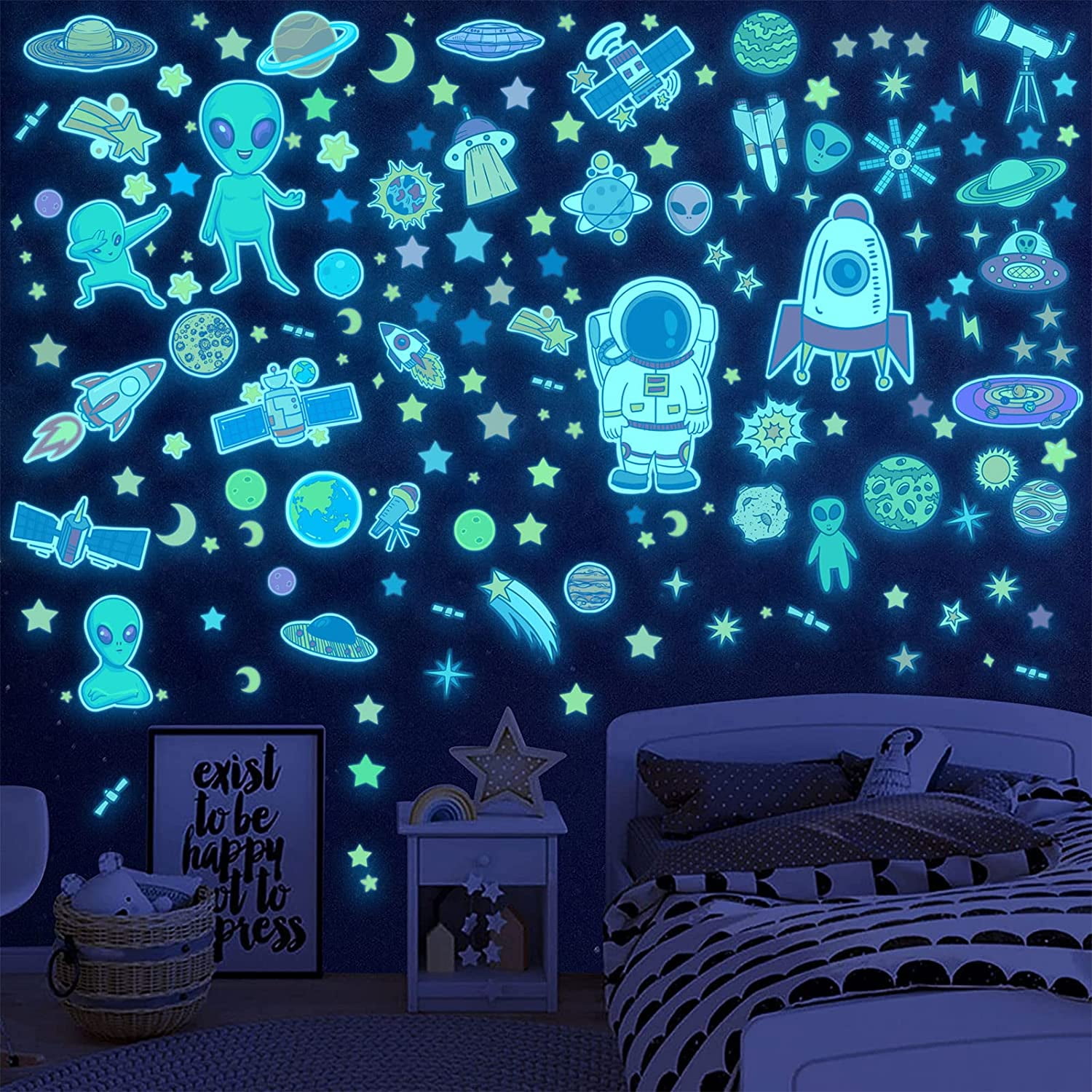Glow in the Dark Stickers Space Wall Stickers Luminous Wall Decals ...