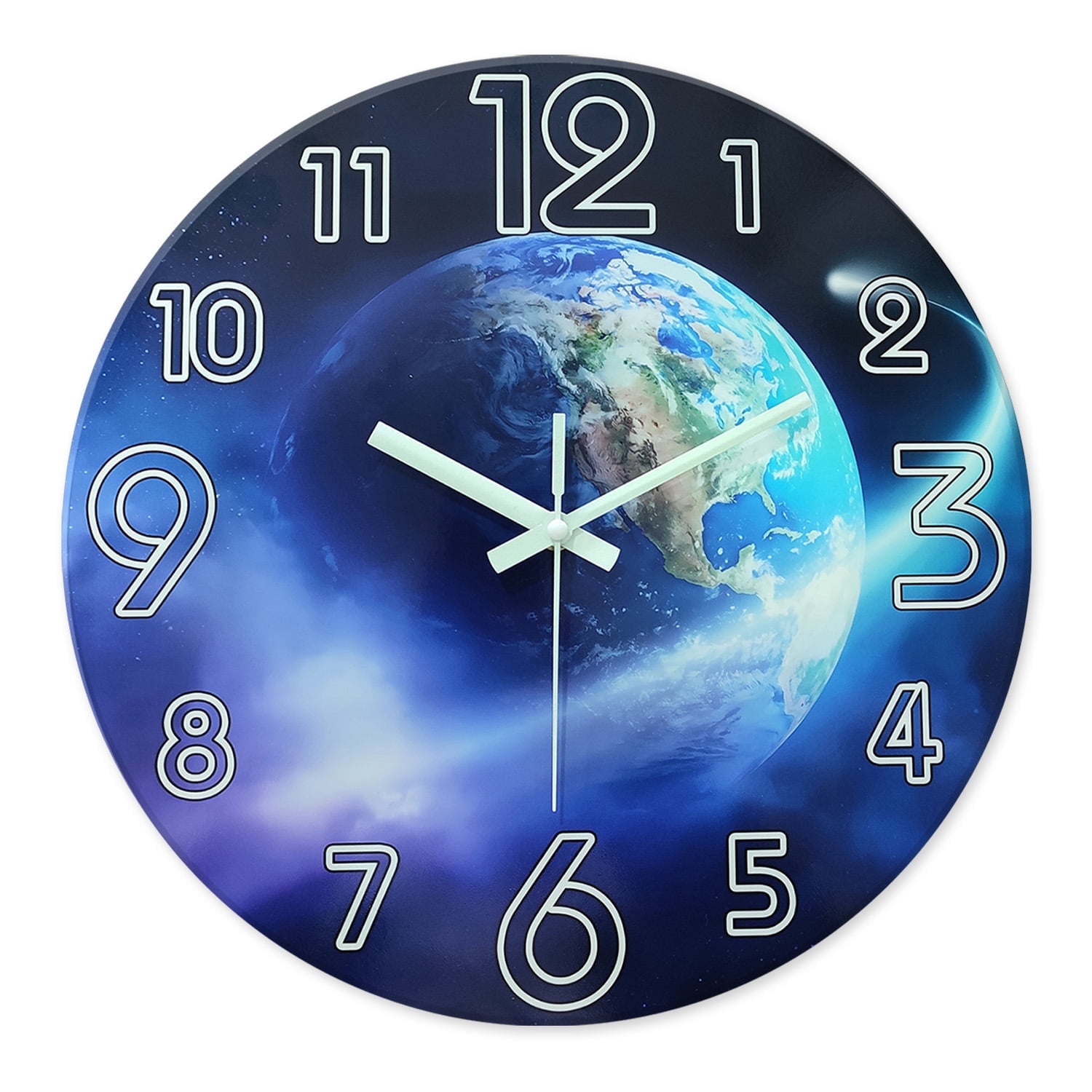 Glow in the Dark Wall Clock for Bedroom - Blue Earth Wall Clock Battery ...
