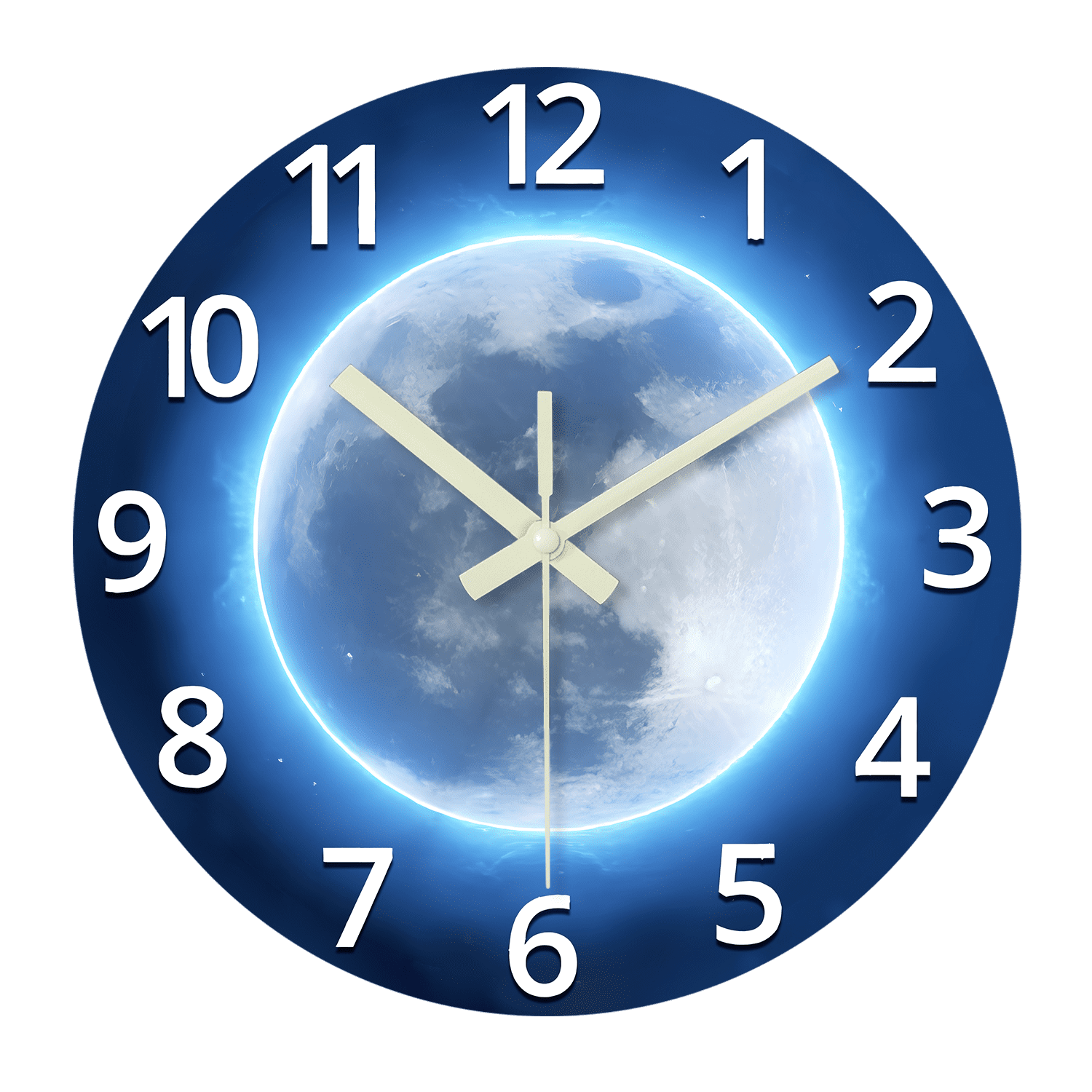 Glow in the Dark Wall Clock for Kid bedroom - Earth Slient Wall Clock Non Ticking - Small Blue ...