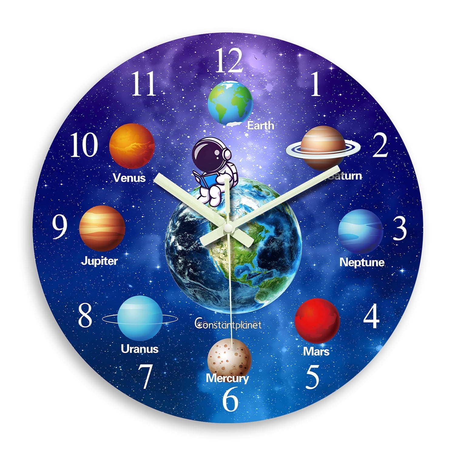 Glow in the Dark Wall Clock for Living Room - Blue Wall Clock Battery Operated - 12 Inch Slient ...