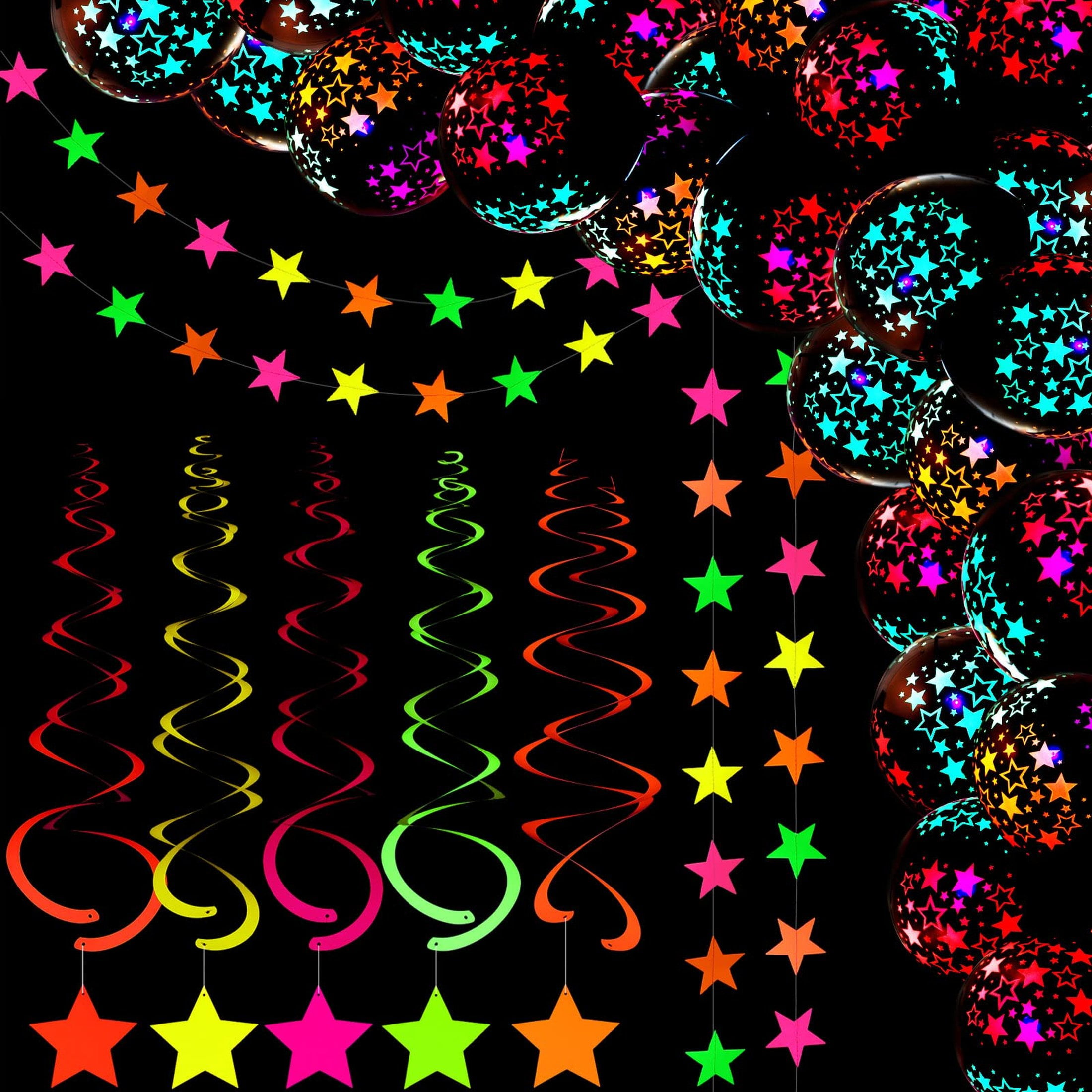 GlowFest Neon Balloon Party Kit - 61 Piece Set with 50 UV Glow Balloons ...