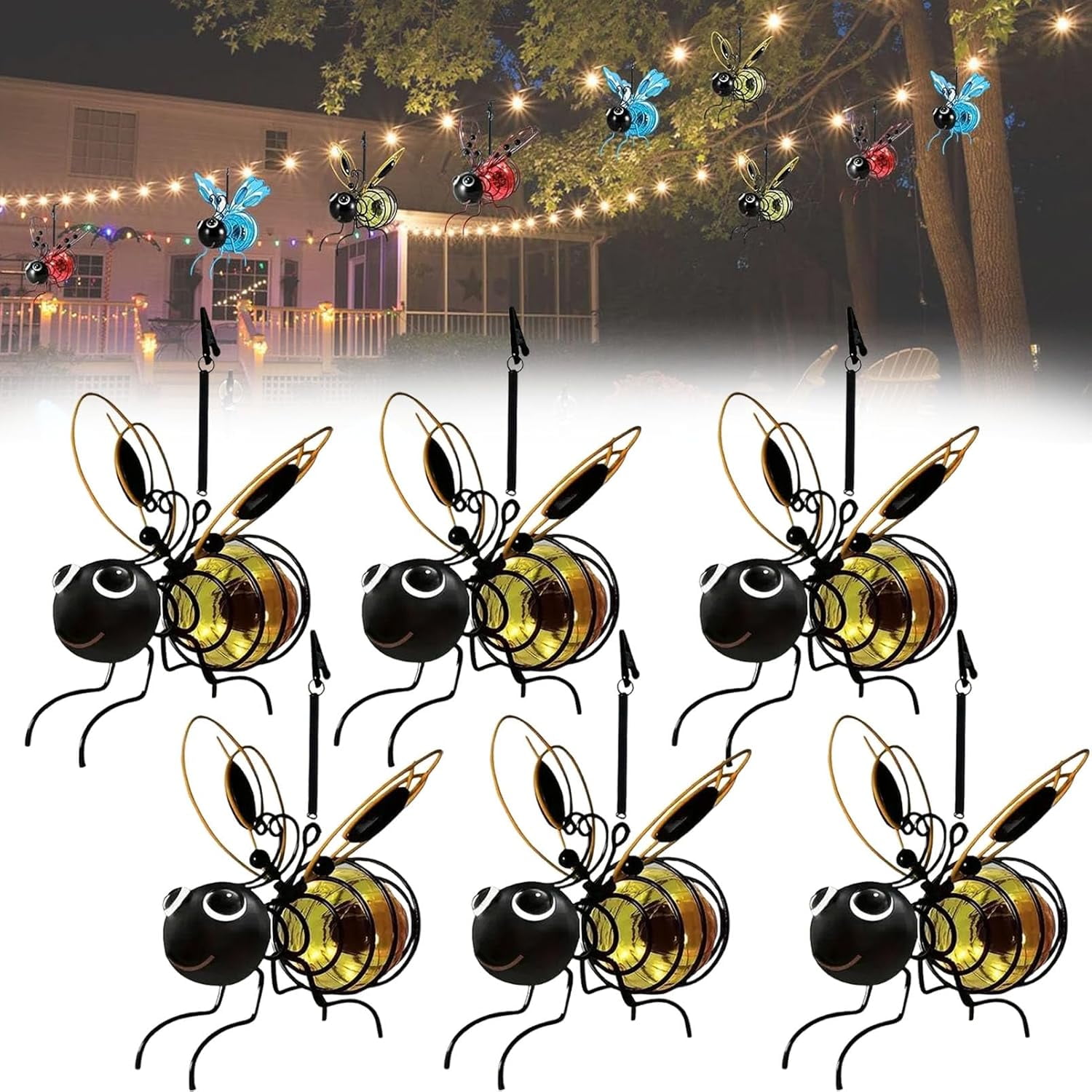 GlowLink Solar Bee Light - Outdoor Hanging Garden Lantern, Solar Bee ...