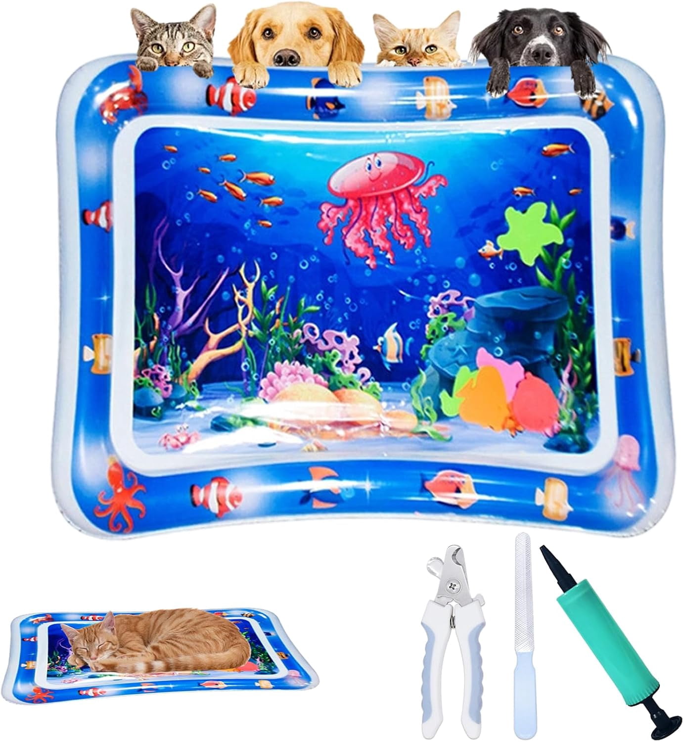 GlowPad, Cat Water Mat with Fish, 24in Thickened Anti-Scratch Water Mat ...