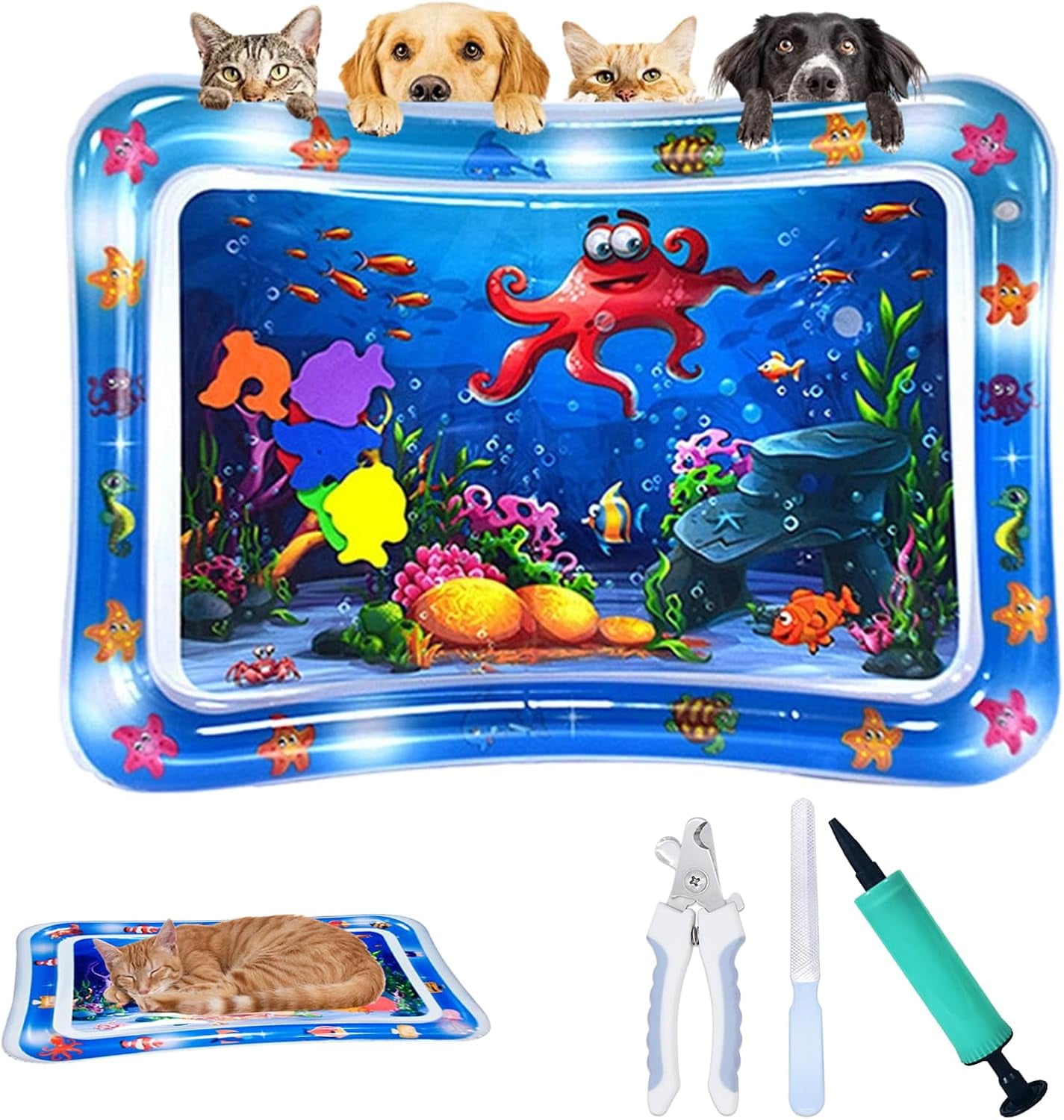 GlowPad, Cat Water Mat with Fish, 24in Thickened Anti-Scratch Water Mat ...