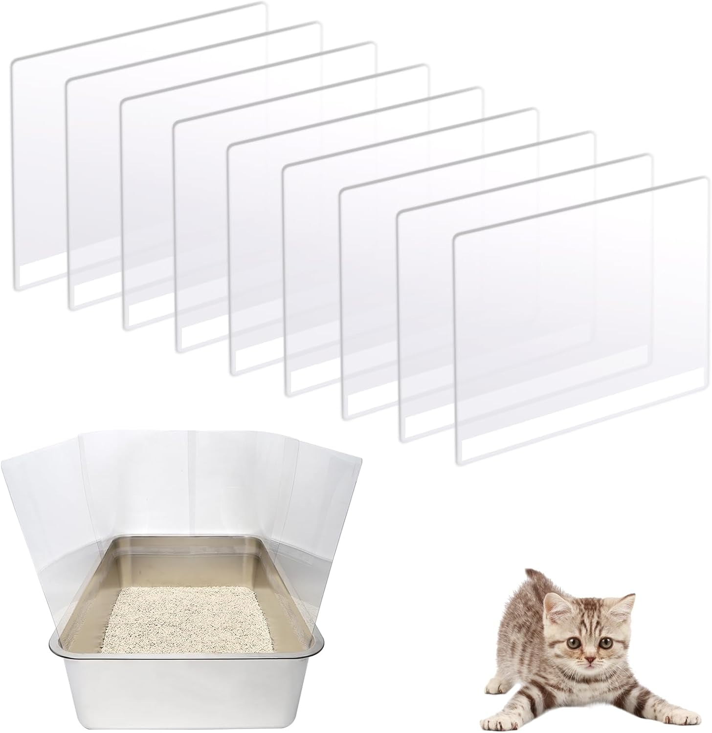 GlowPorts 9PCS Cat Litter Box Pee Shields,Transparent Easy Clean Splash Guard for Open Top ...