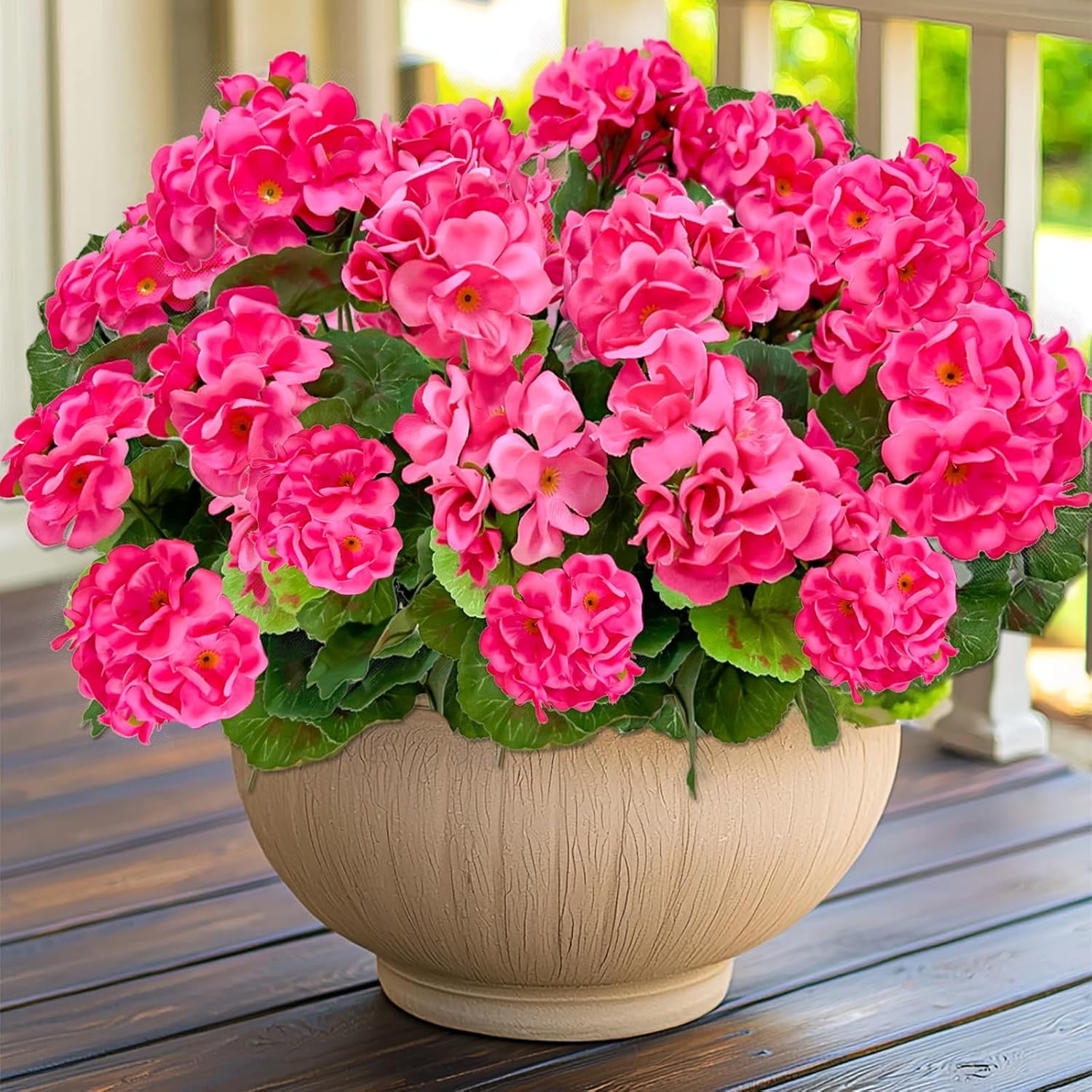 GlowPorts Artificial Geraniums Flowers for Outdoors Summer Decor, 4 ...