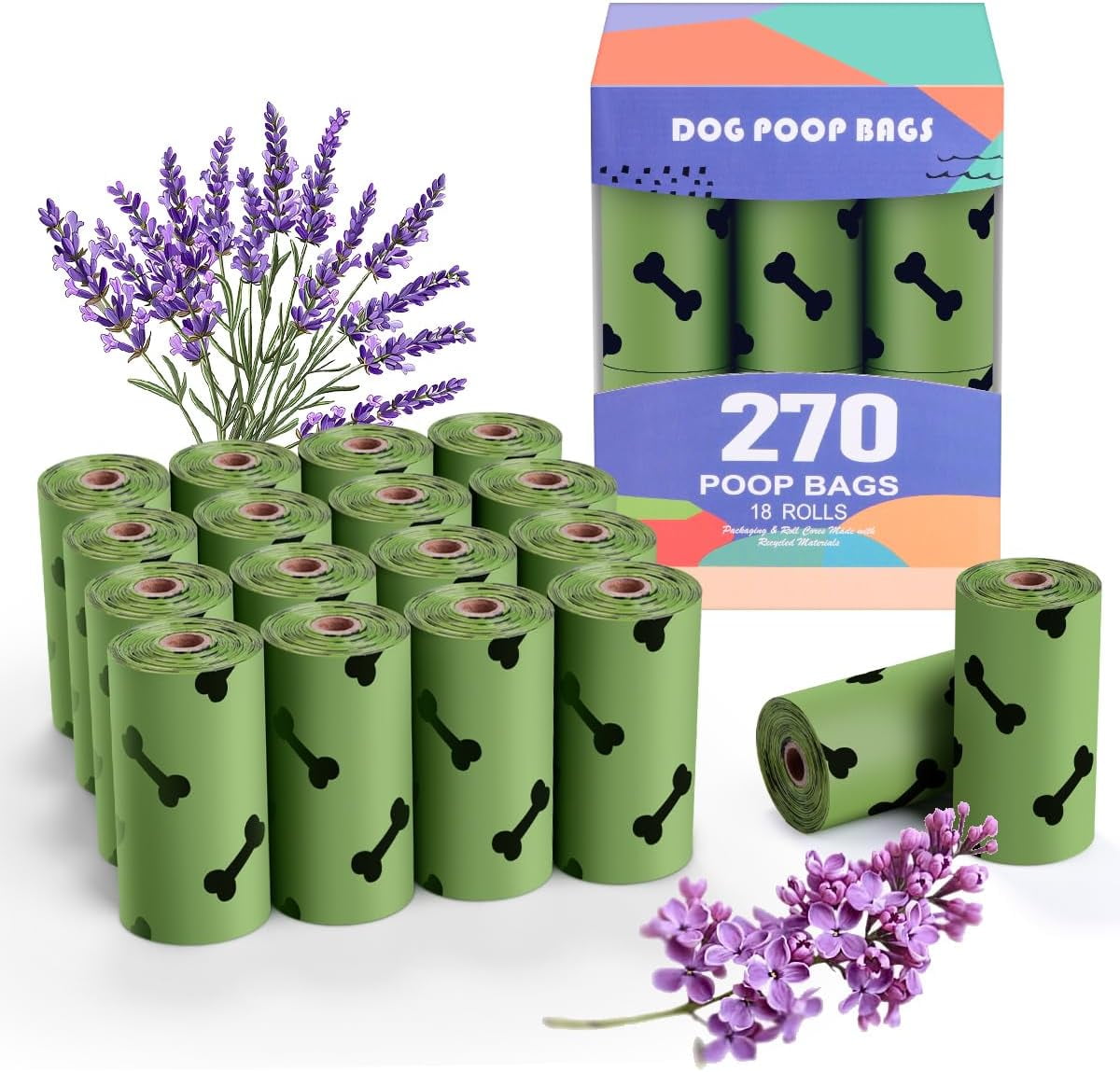 GlowPorts Green Dog Poo Bags Lavender scent - 270 Large Biodegradable ...
