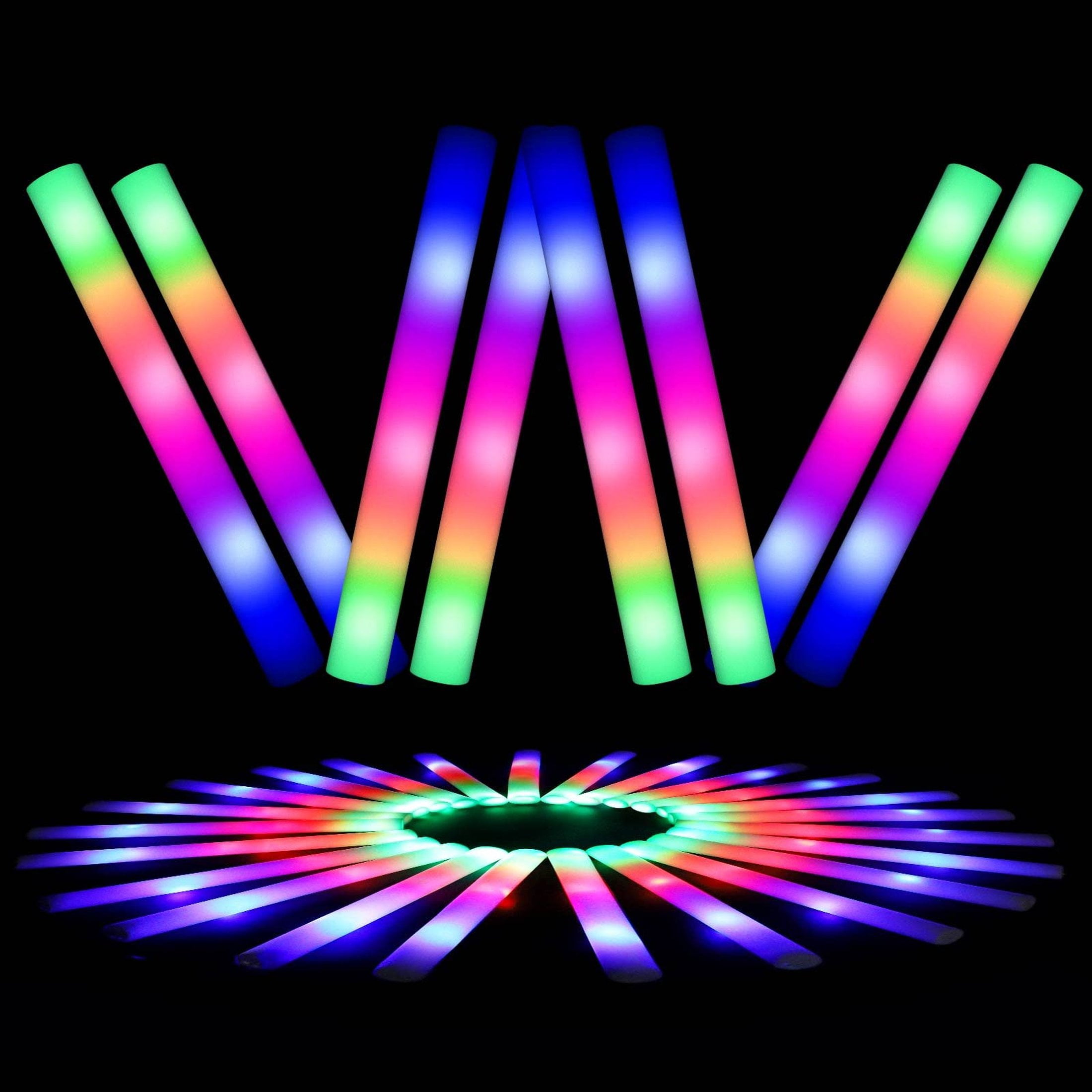 GlowPro Foam Sticks - 50 Pack LED Light Up Glow Sticks with Colorful ...