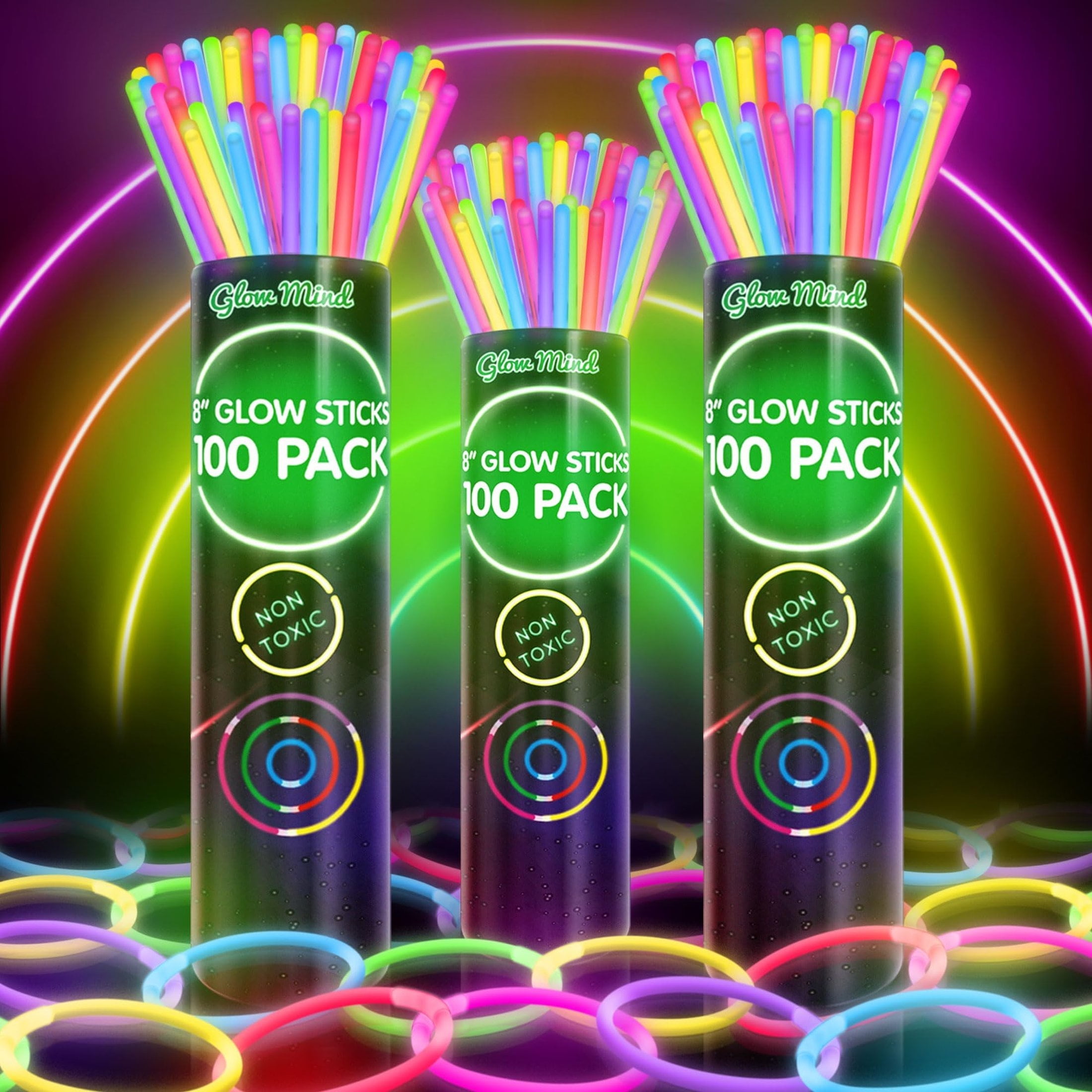 GlowPro Party Pack - 300 Ultra Bright Glow Sticks with Bracelets and Necklaces. Illuminate your ...