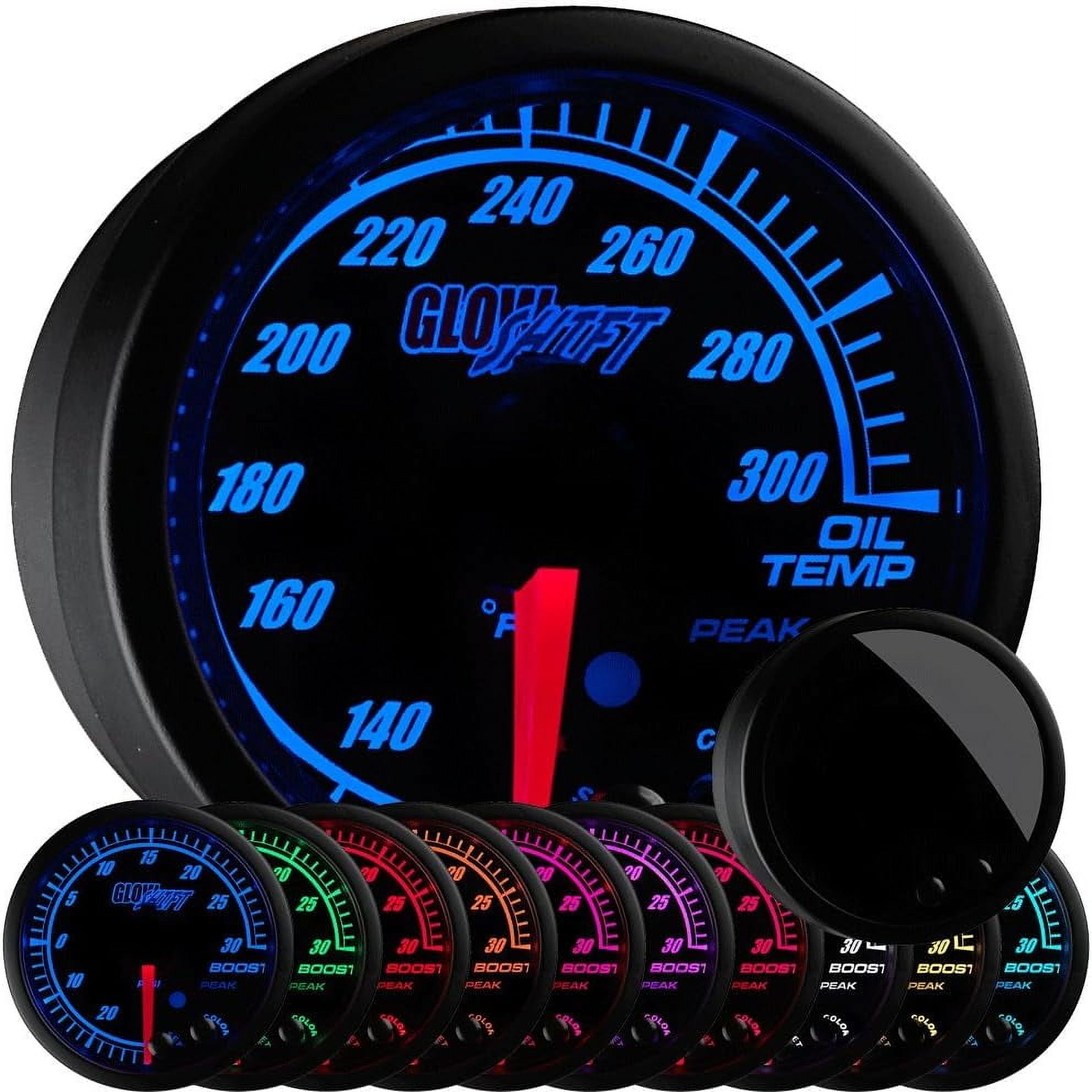 GlowShift 10 Color 300 F Oil Temperature Gauge Kit - Includes ...