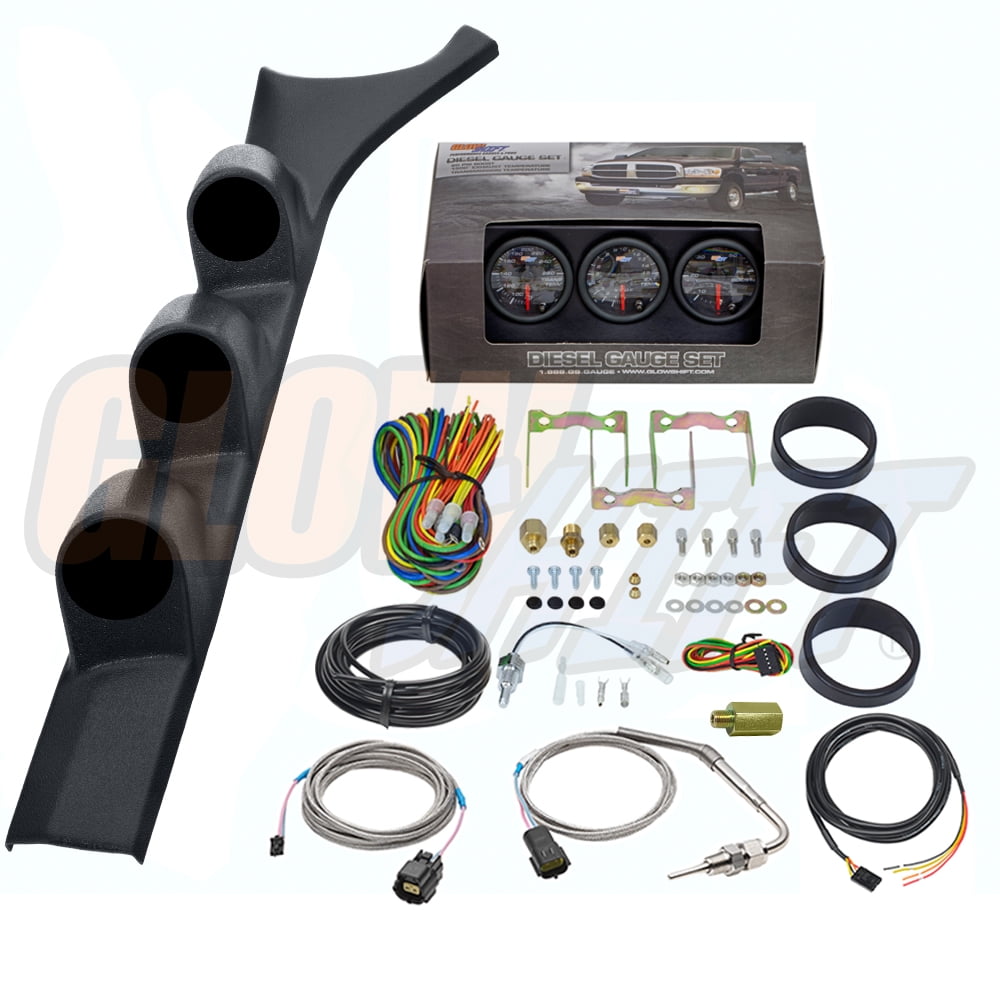 GlowShift | 1986-1993 Dodge Ram 12 Valve Cummins Black Triple Gauge ...