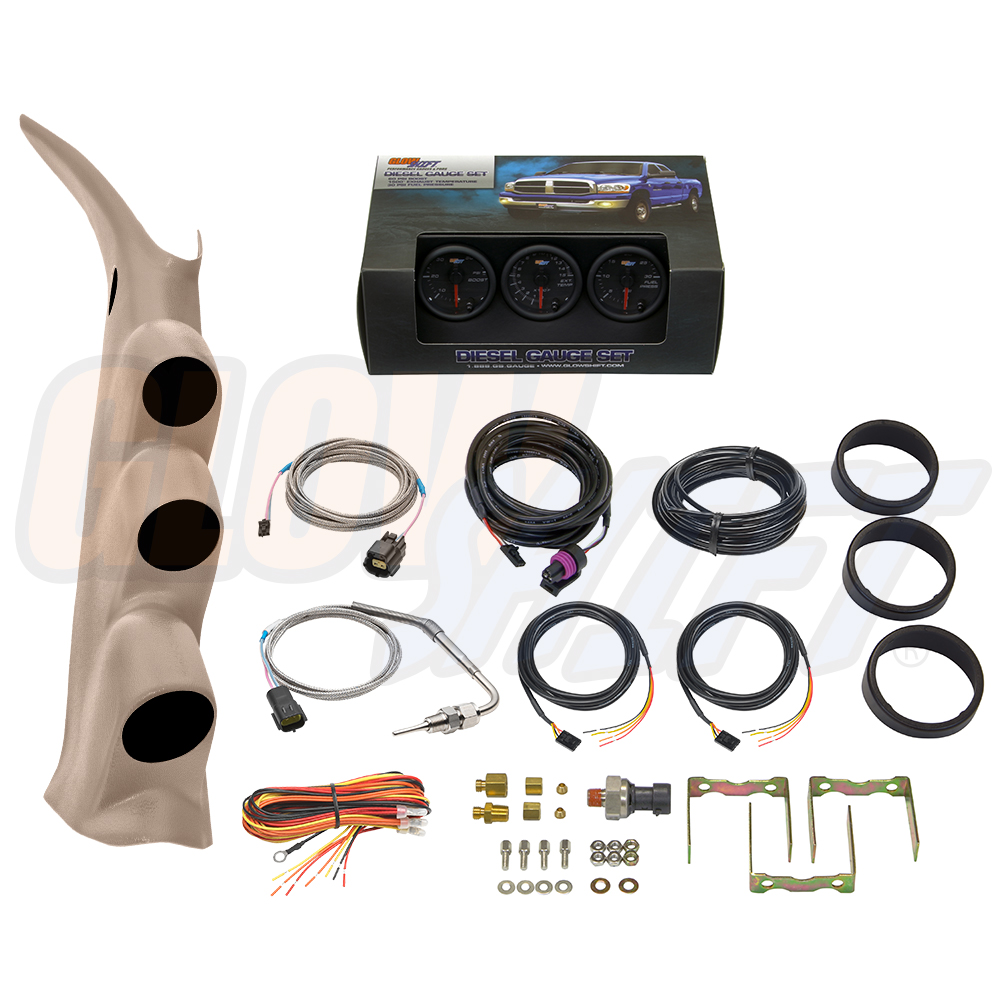 GlowShift | 2000-2006 Chevy Silverado 6.6 Duramax Tan Triple Gauge ...