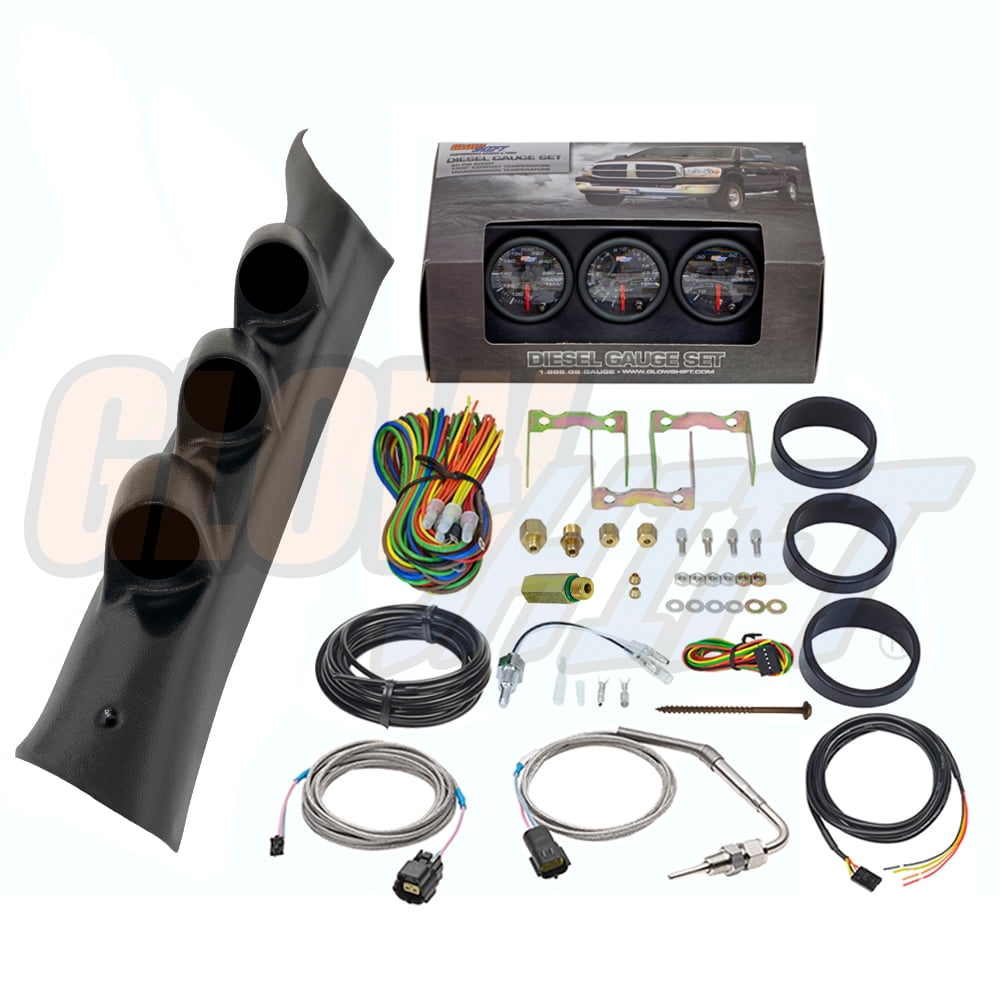 GlowShift | 2014-2019 Chevy Silverado 6.6 Duramax Black Triple Gauge ...