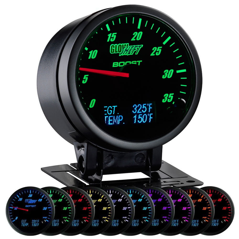 GlowShift 60mm 3in1 Black Analog 35 PSI Boost w Digital EGT & Temp ...
