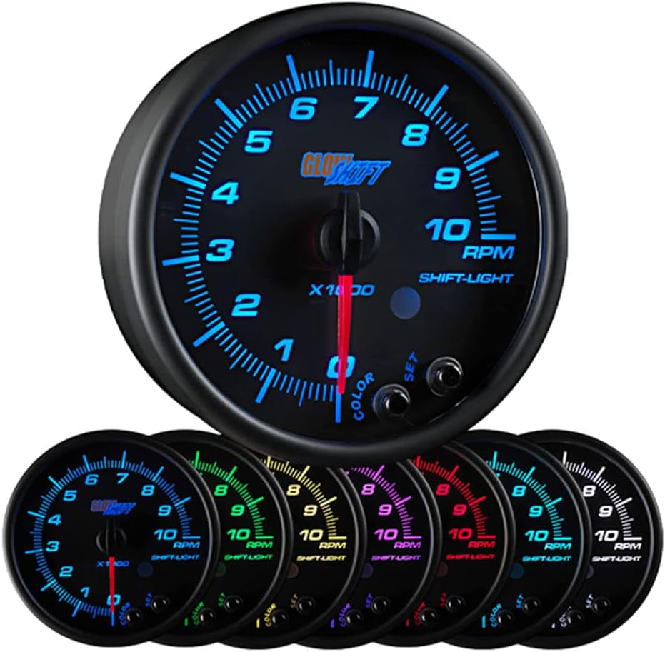 GlowShift Black 7 Color 10,000 RPM Tachometer Gauge - for 1-10 Cylinder ...