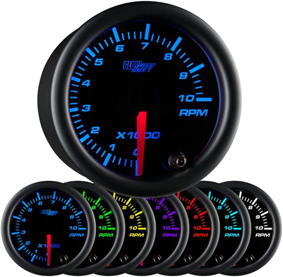 GlowShift Black 7 Color 10,000 RPM Tachometer Gauge - for 1-10 Cylinder ...