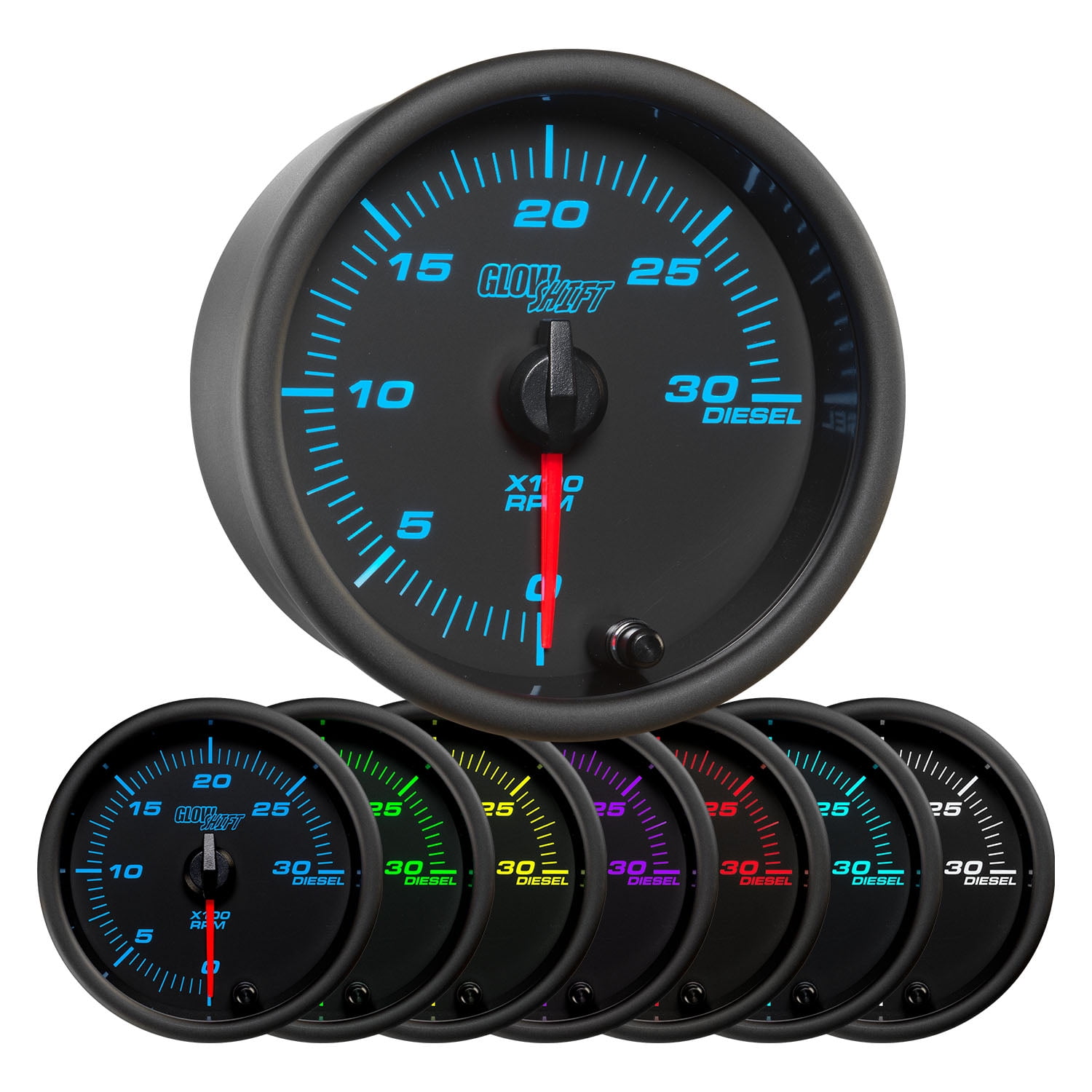GlowShift Black 7 Color 3-3/8" 3,000 RPM In-Dash Diesel Tachometer ...