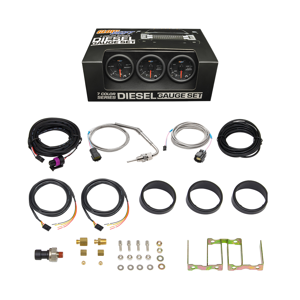 GlowShift Black 7 Color Diesel Gauge Set - 60 PSI Boost, 2400 F ...