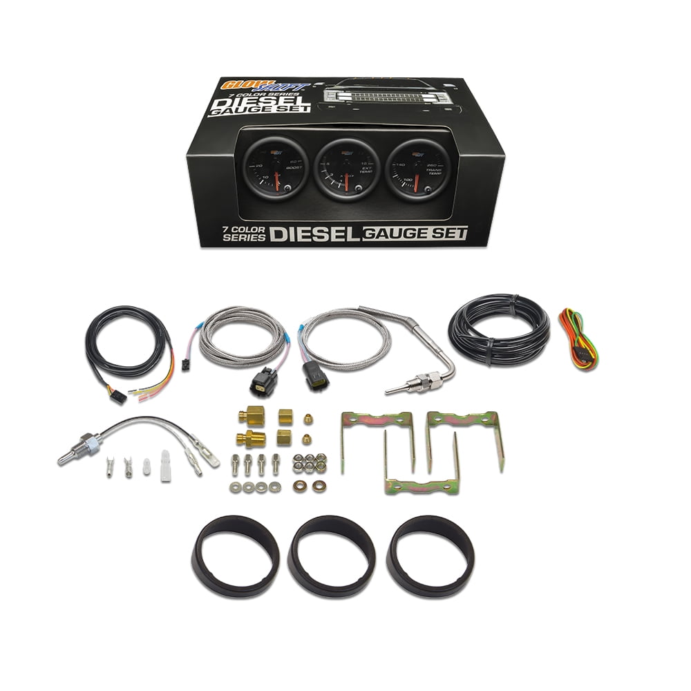 GlowShift Black 7 Color Diesel Gauge Set - 60psi Boost, 1500 Pyrometer ...