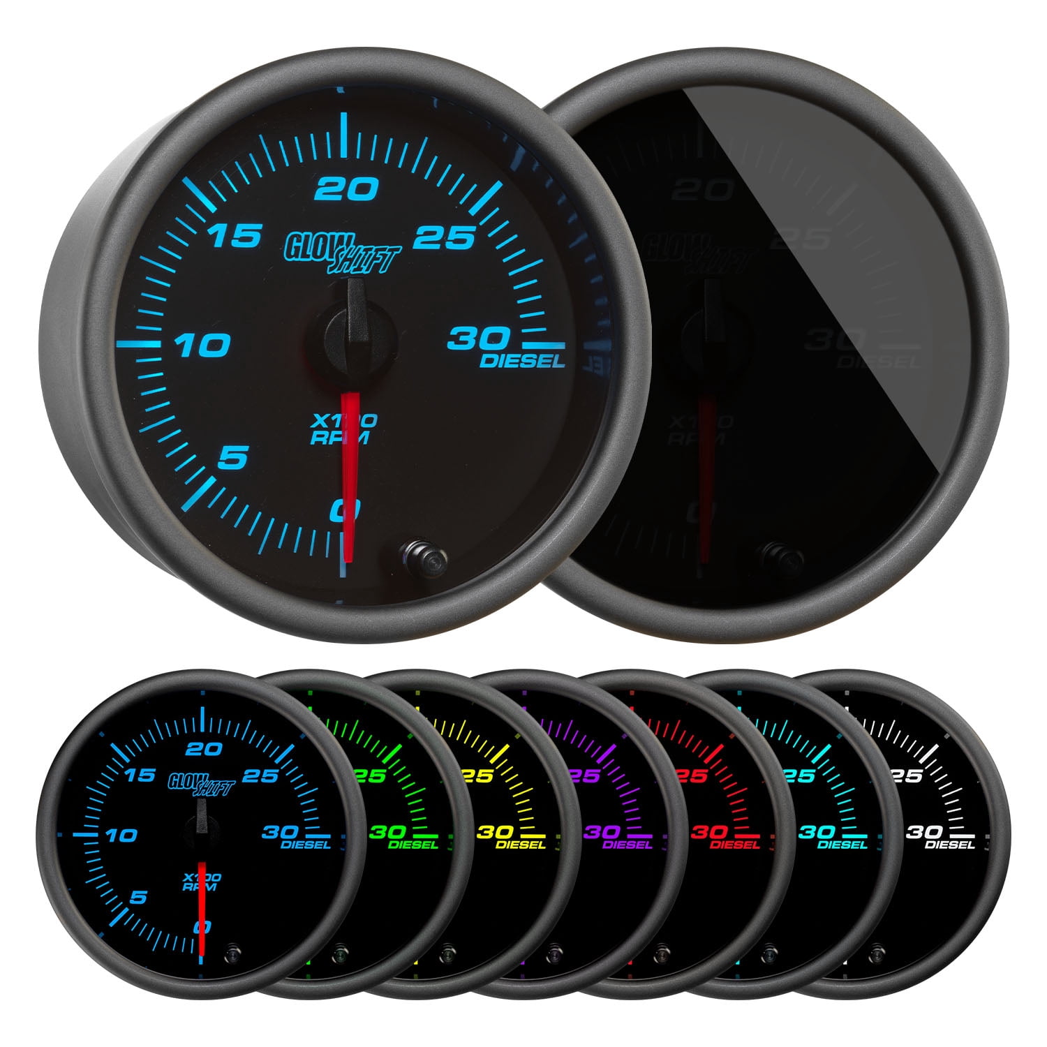 GlowShift | Tinted 7 Color 3-3/8" 3,000 RPM In-Dash Diesel Tachometer ...