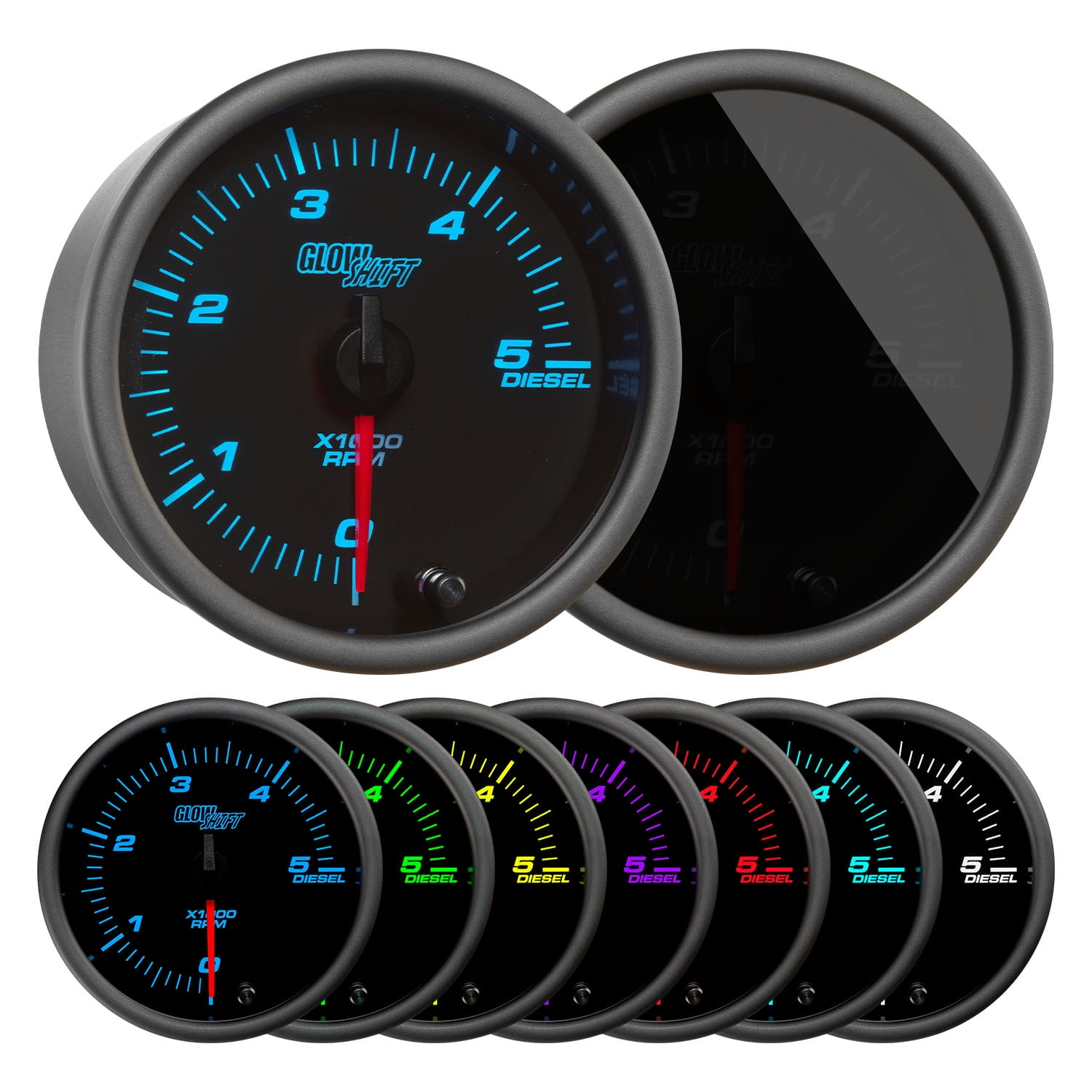 GlowShift | Tinted 7 Color 3-3/8" 5,000 RPM In-Dash Diesel Tachometer ...