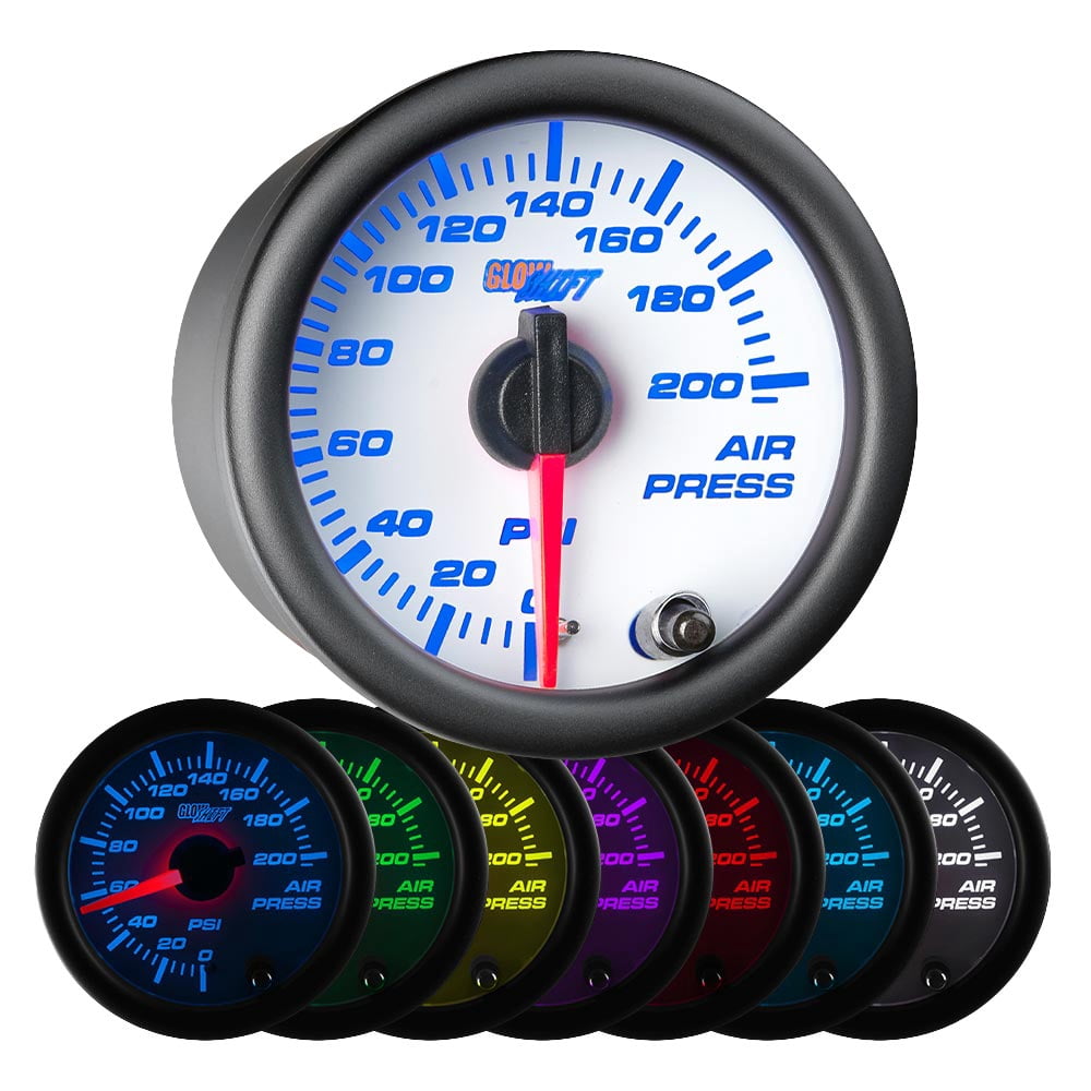 GlowShift | White 7 Color Series 200 PSI Air Pressure Gauge for Cars ...