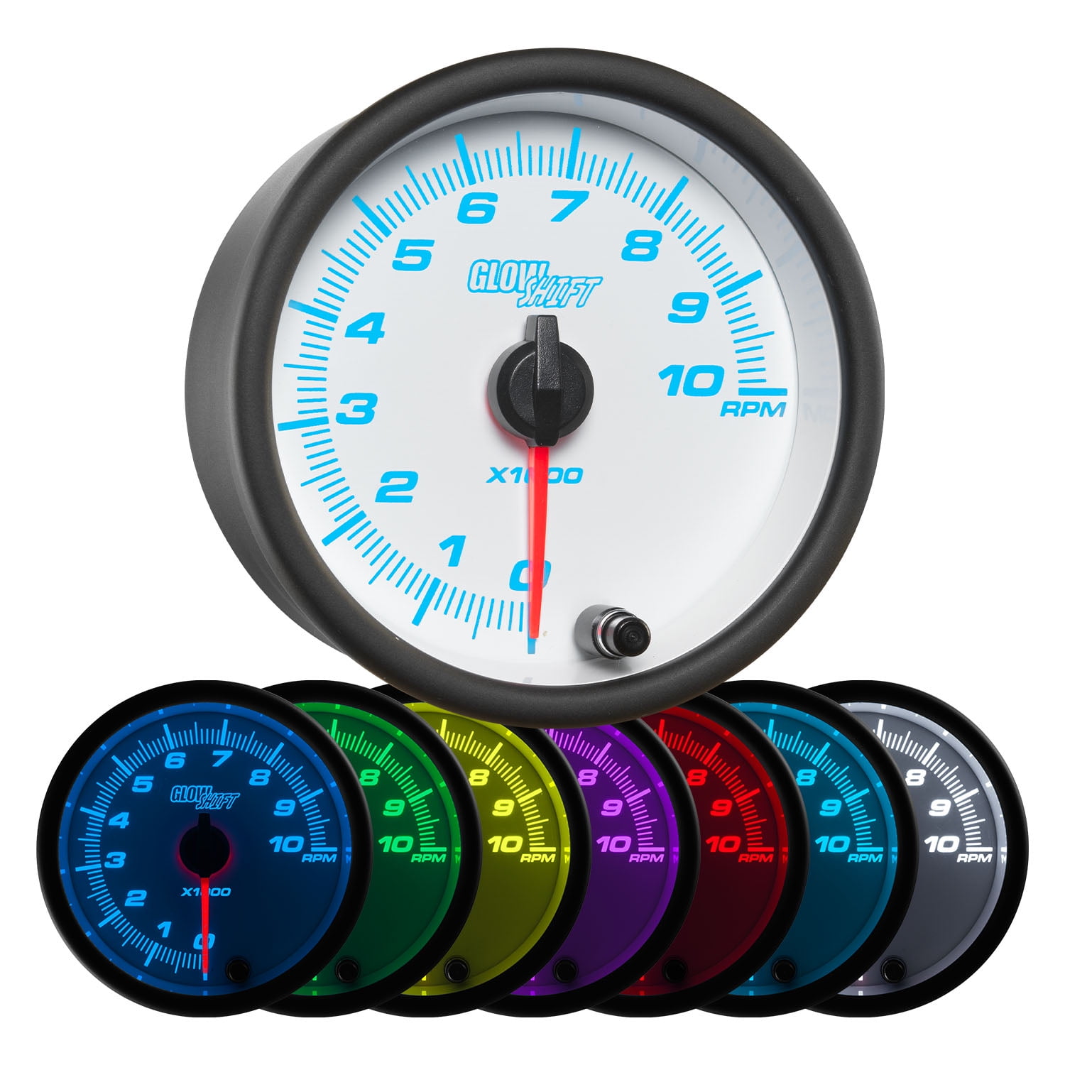 GlowShift | White 7 Color 3-3/8" 10,000 RPM In-Dash Tachometer Gauge ...