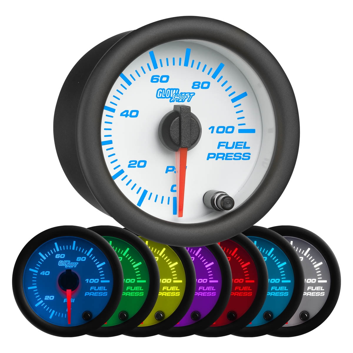 GlowShift | White 7 Color Series 100 PSI Fuel Pressure Gauge for Cars ...